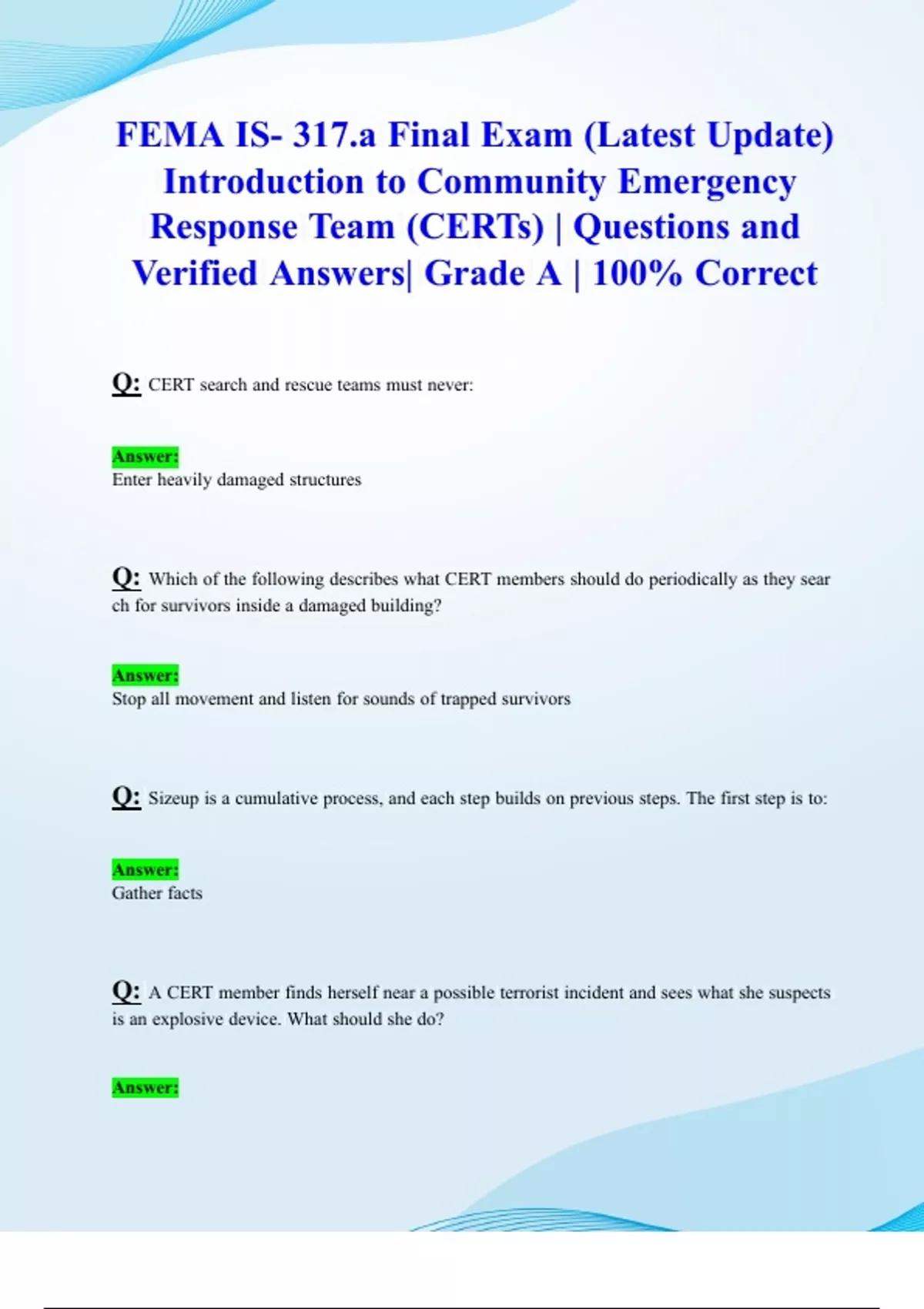 FEMA IS- 317.a Final Exam (Latest 2024/ 2025 Update) Introduction to ...