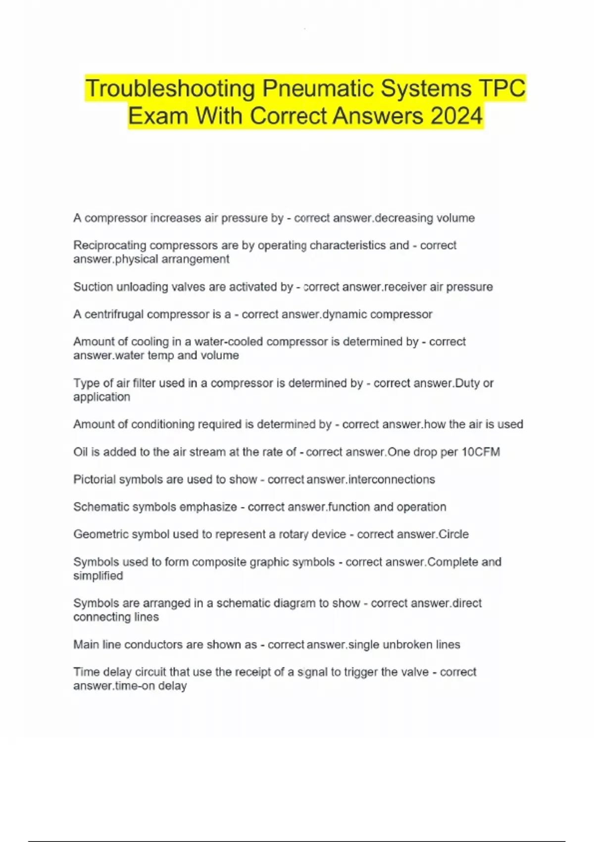 Troubleshooting Pneumatic Systems TPC Exam With Correct Answers 2024 ...