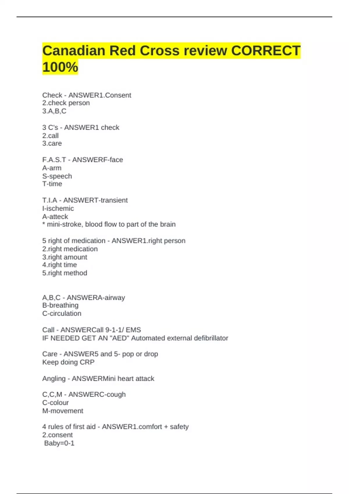 Canadian Red Cross review CORRECT 100% - Canadian Red Cross - Stuvia US
