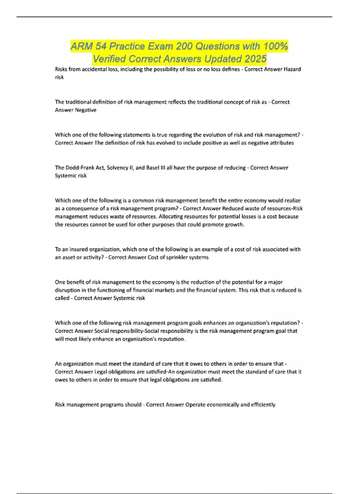 ARM 54 Practice Exam 200 Questions with 100% Verified Correct Answers ...