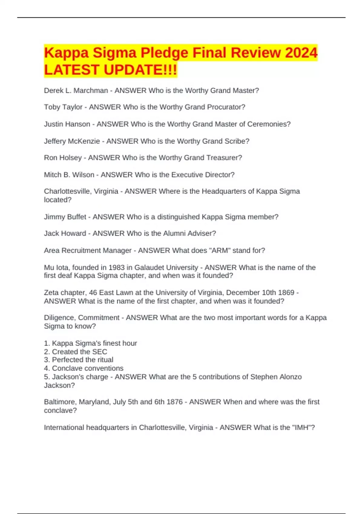 Kappa Sigma Pledge Final Review 2024 LATEST UPDATE!!! - Phi Sigma Kappa ...
