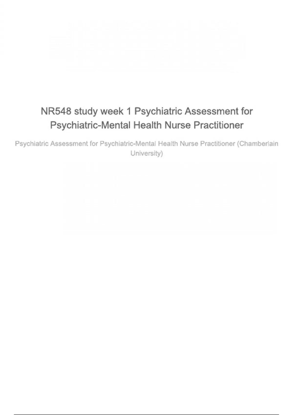 study week 1 Psychiatric Assessment for Psychiatric-Mental Health Nurse ...
