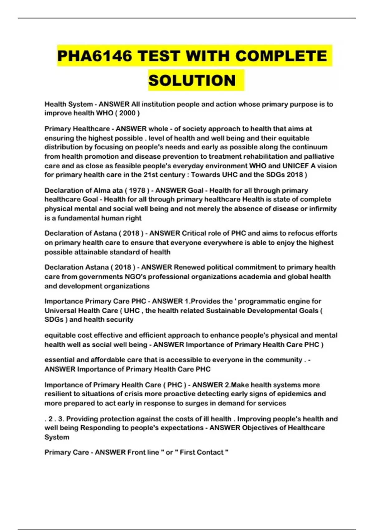 PHA6146 PACKAGED EXAMS WITH CORRECT SOLUTION - Stuvia US