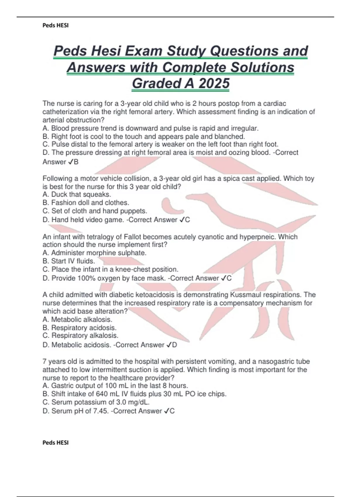 Peds Hesi Exam Study Questions and Answers with Complete Solutions ...