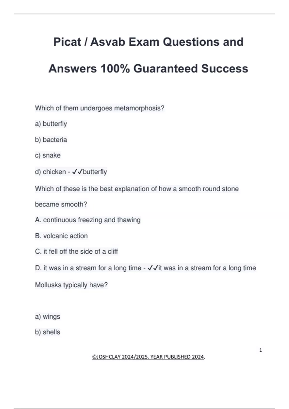 Picat / Asvab Exam Questions and Answers 100% Guaranteed Success ...