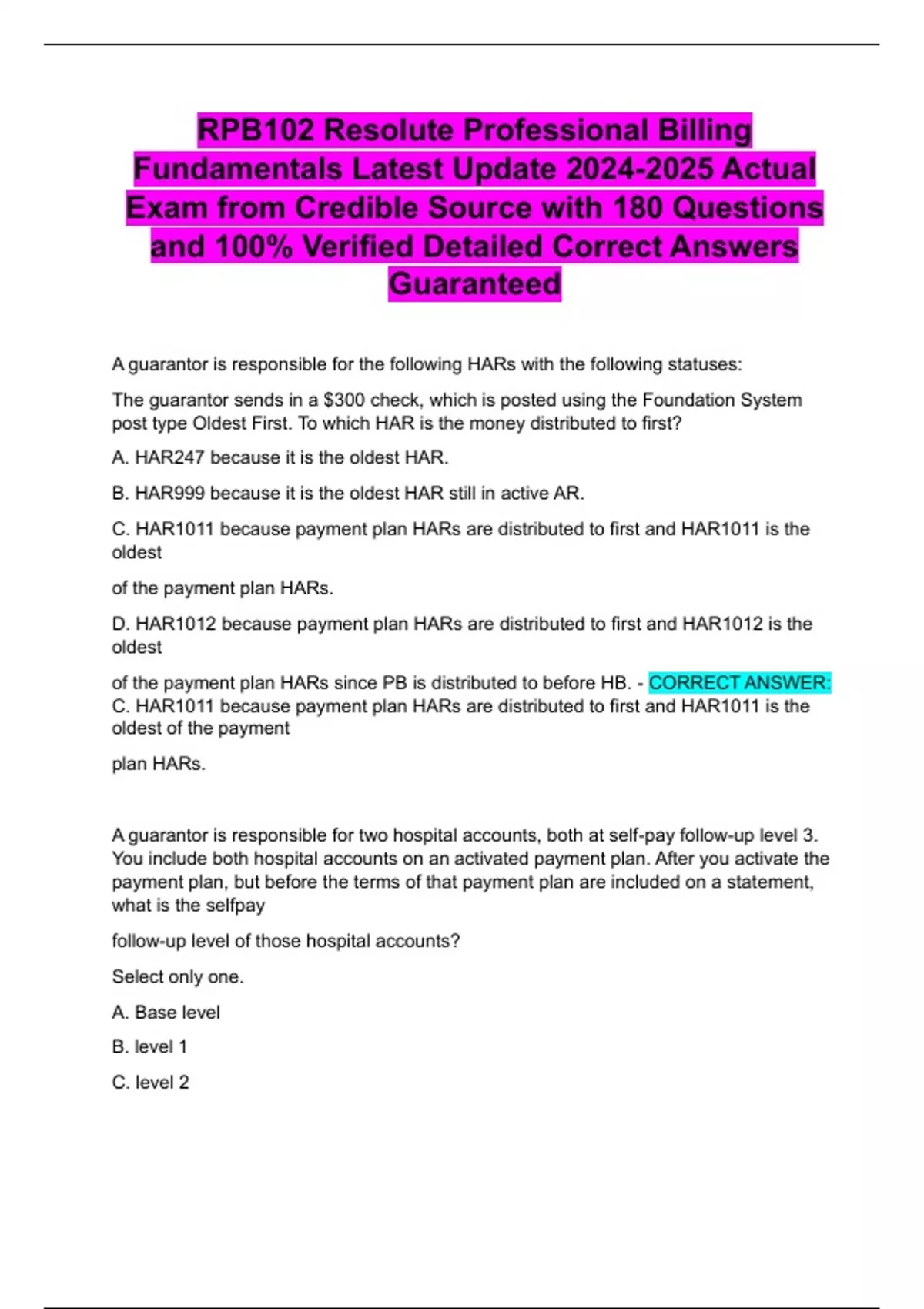 RPB102 Resolute Professional Billing Fundamentals Latest Update Actual ...