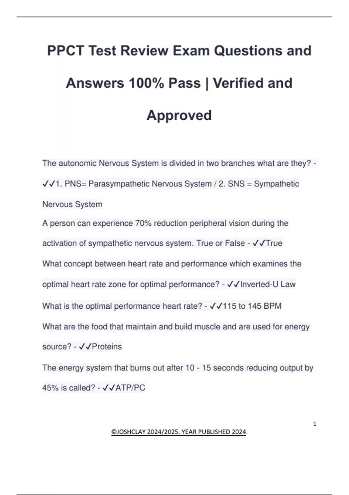 PPCT Test Review Exam Questions and Answers 100% Pass | Verified and ...