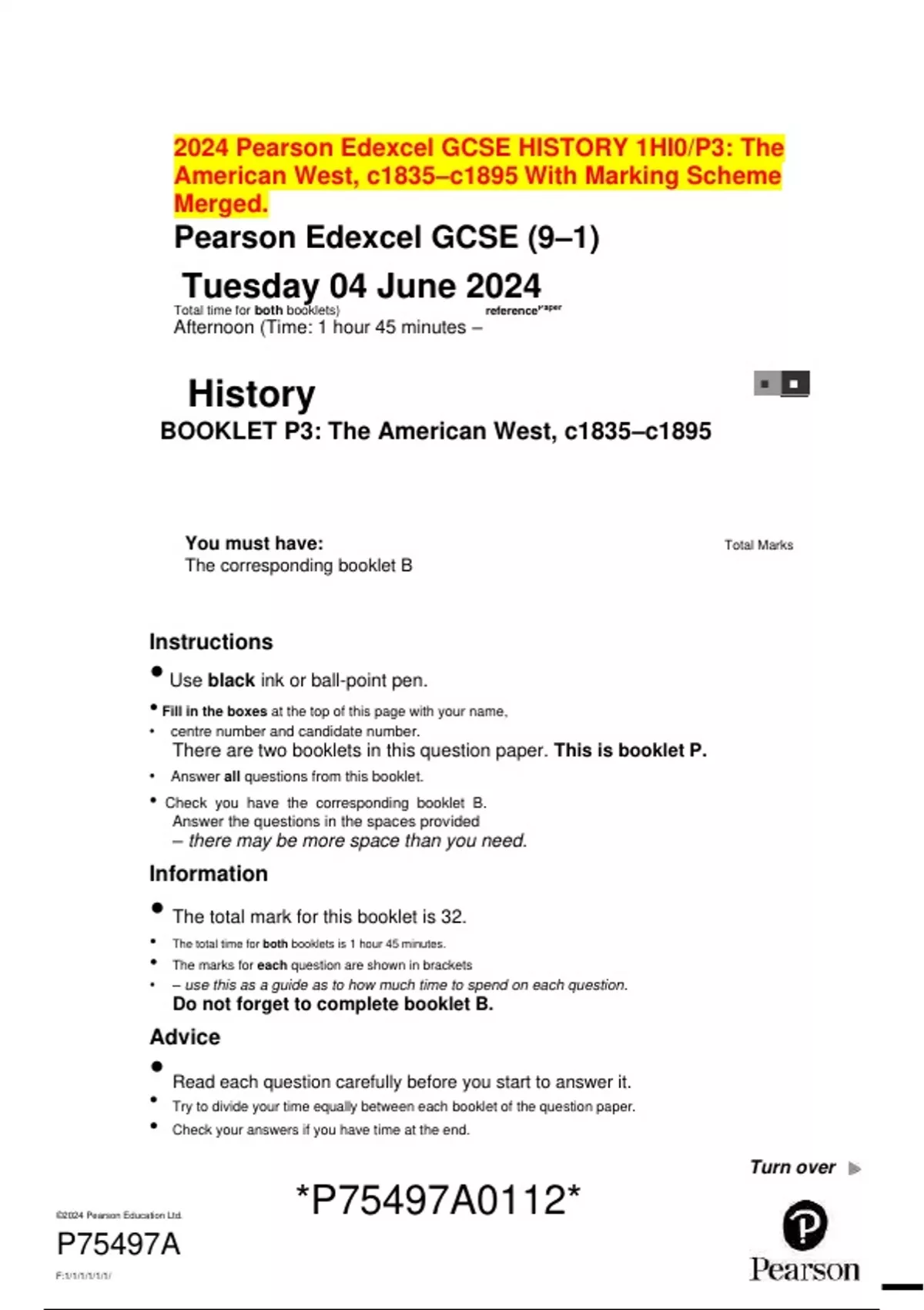 2024 Pearson Edexcel GCSE HISTORY 1HI0/P3: The American West, c1835 ...
