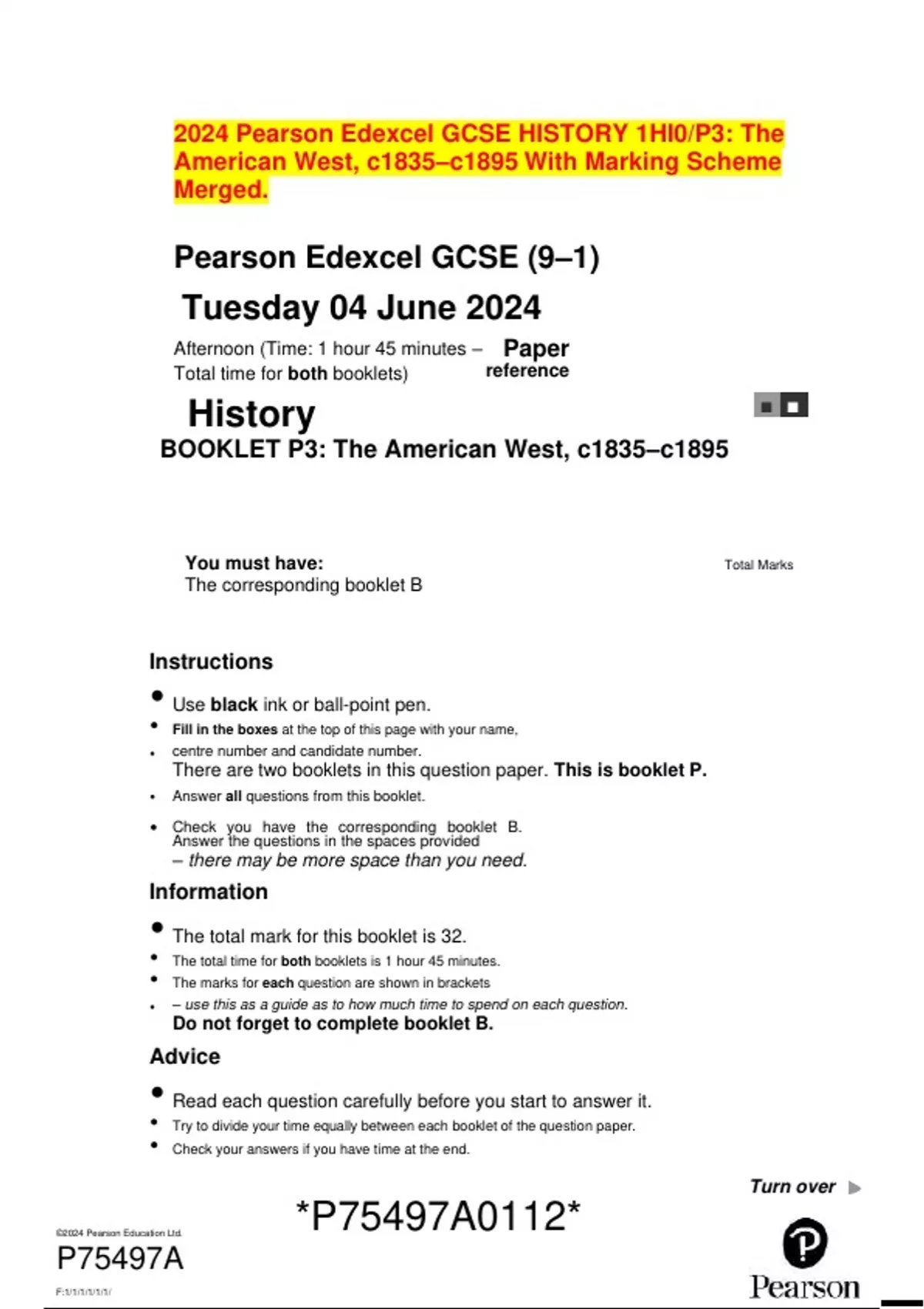 2024 Pearson Edexcel GCSE HISTORY 1HI0/P3: The American West, c1835 ...
