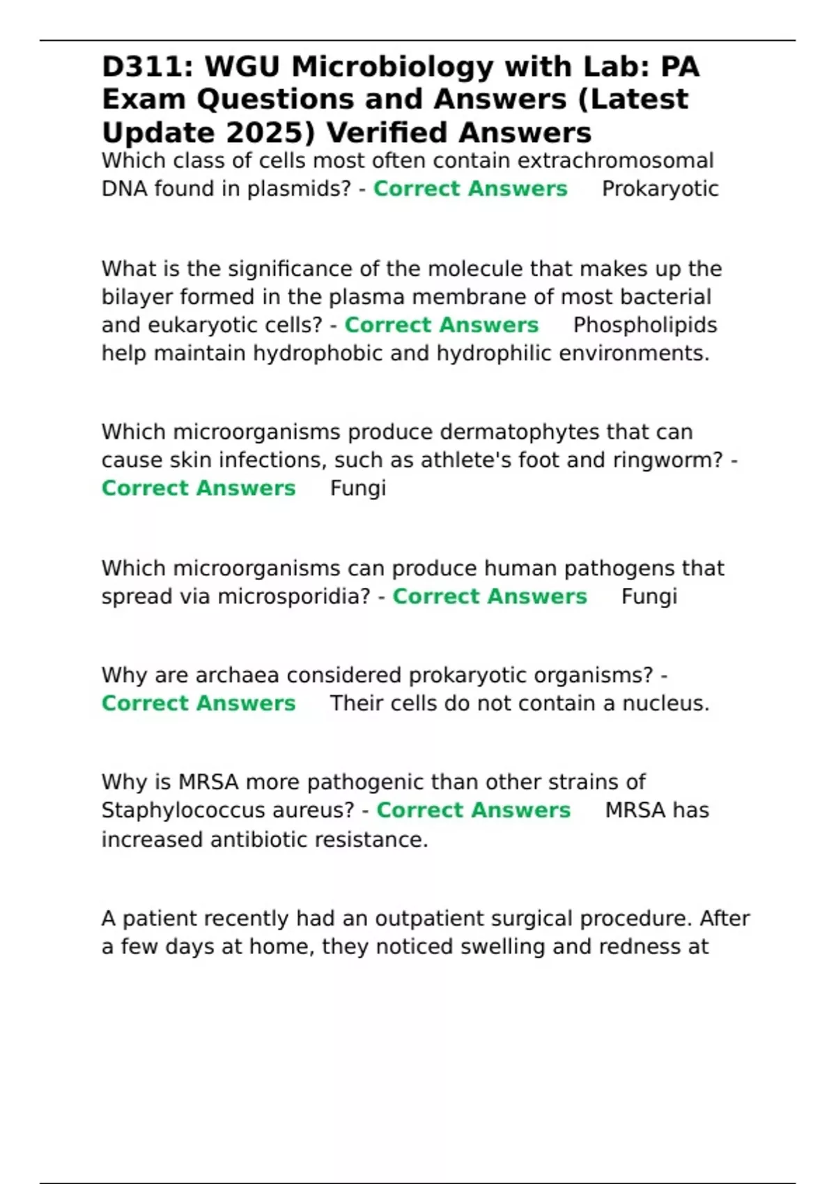 D311: WGU Microbiology with Lab: PA Exam Questions and Answers (Latest ...