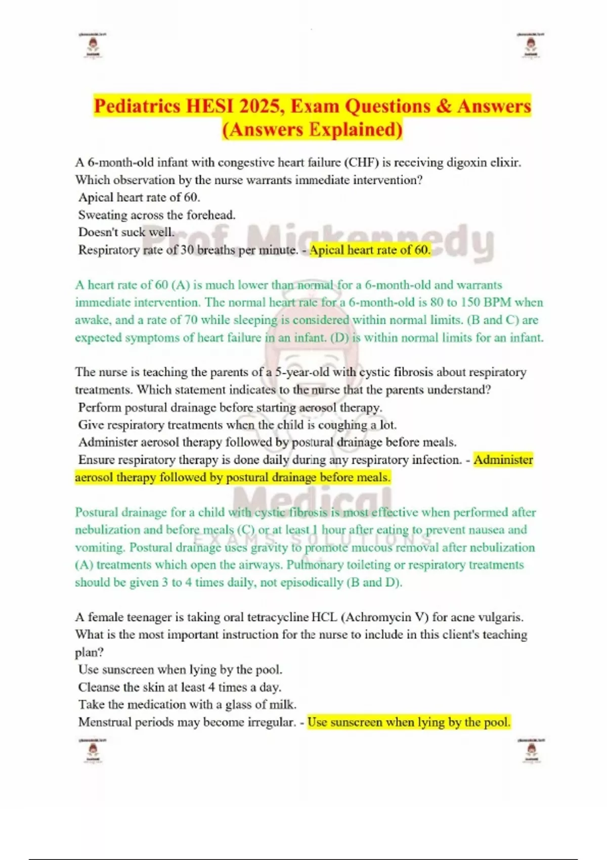 Pediatrics HESI 2025, Exam Questions & Answers (Answers Explained ...