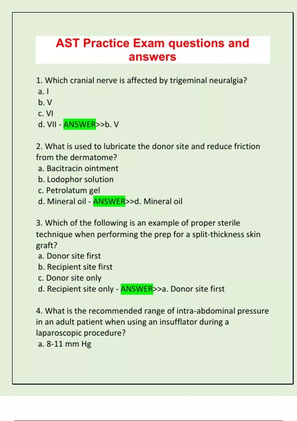 AST Practice Exam questions and answers - Nusing - Stuvia UK