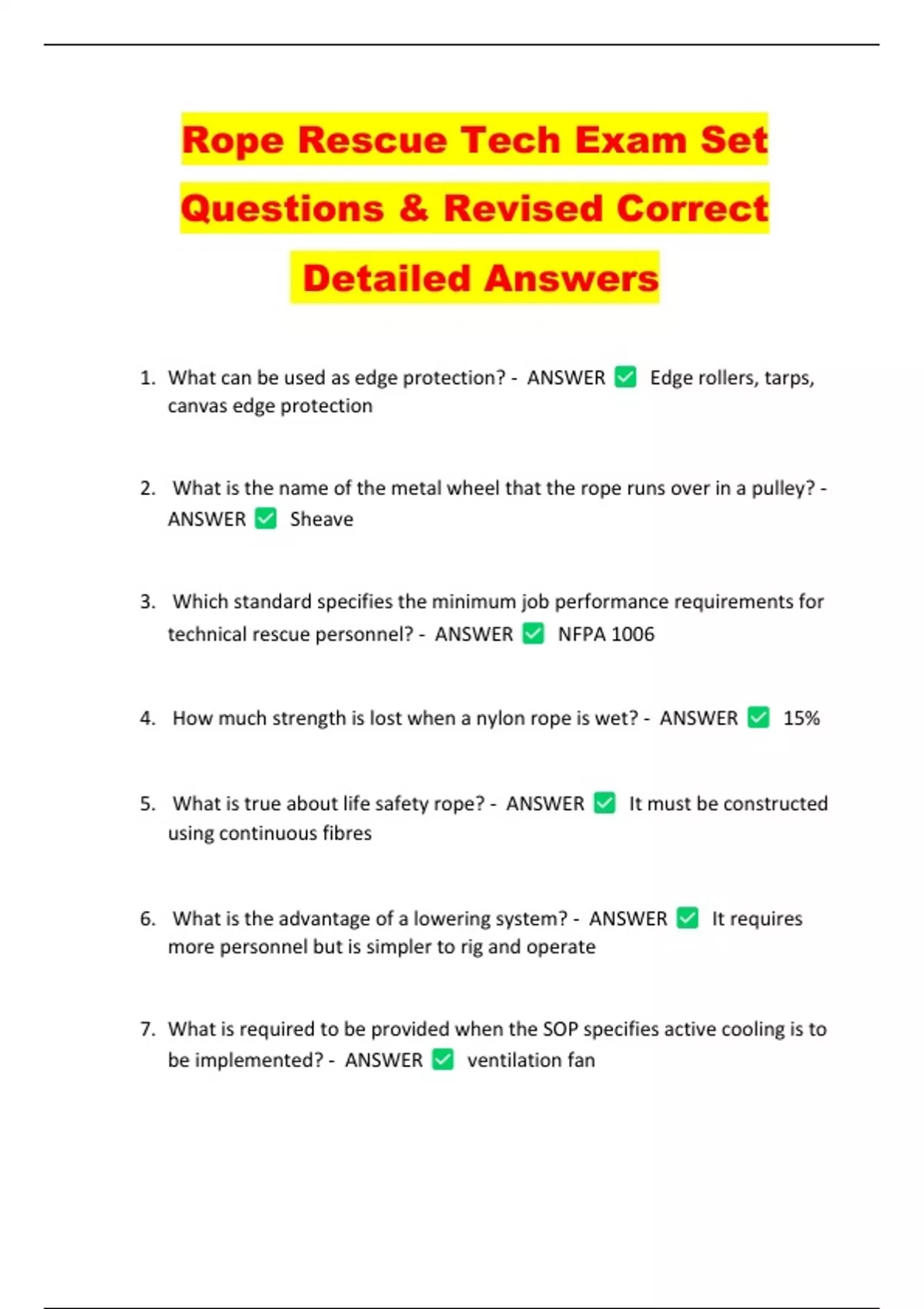Rope Rescue Tech Exam Set Questions & Revised Correct Detailed Answers - Rope Rescue - Stuvia US