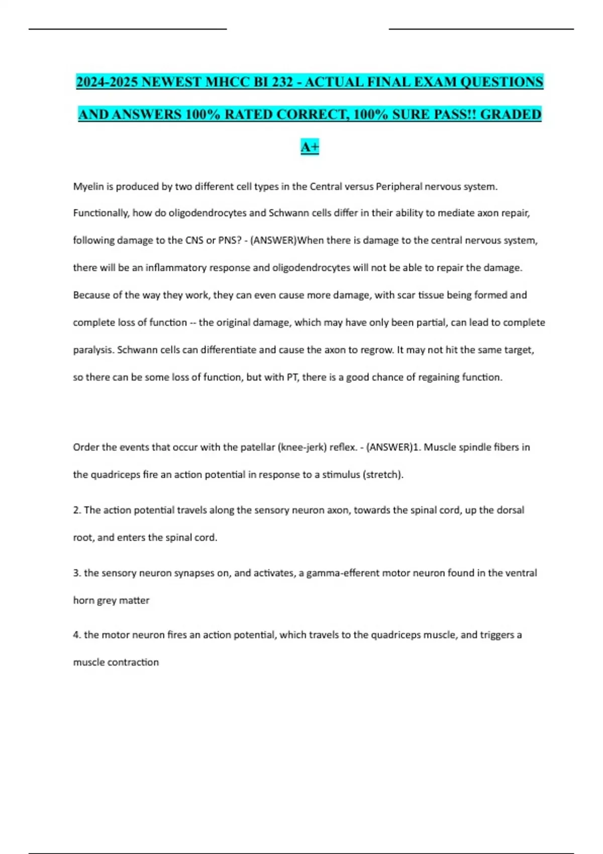 NEWEST MHCC BI 232 - ACTUAL FINAL EXAM QUESTIONS AND ANSWERS 100% RATED ...