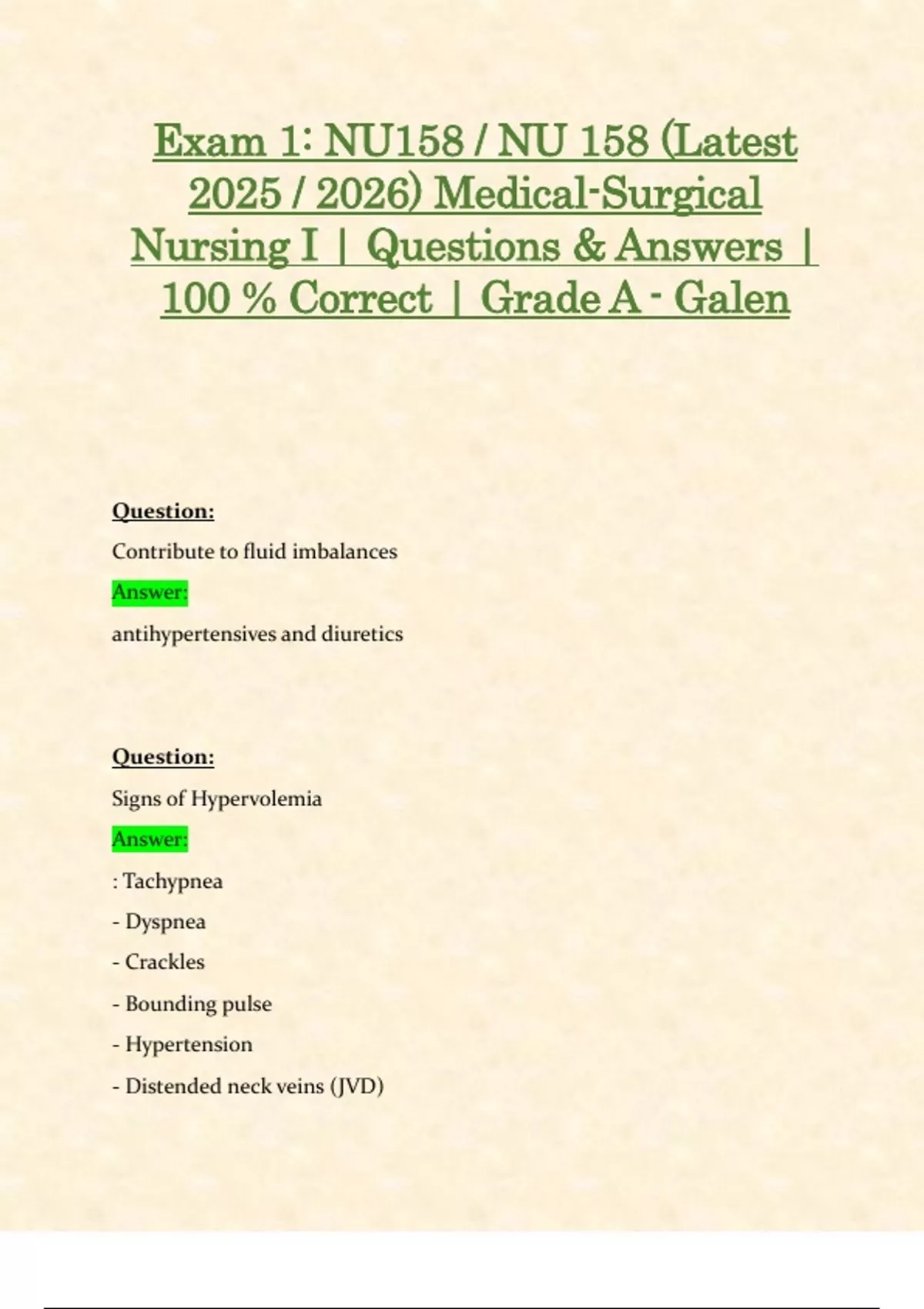 Exam 1, Exam 2, Exam 3 & Exam 4: NU158 / NU 158 (Latest 2025 / 2026 ...