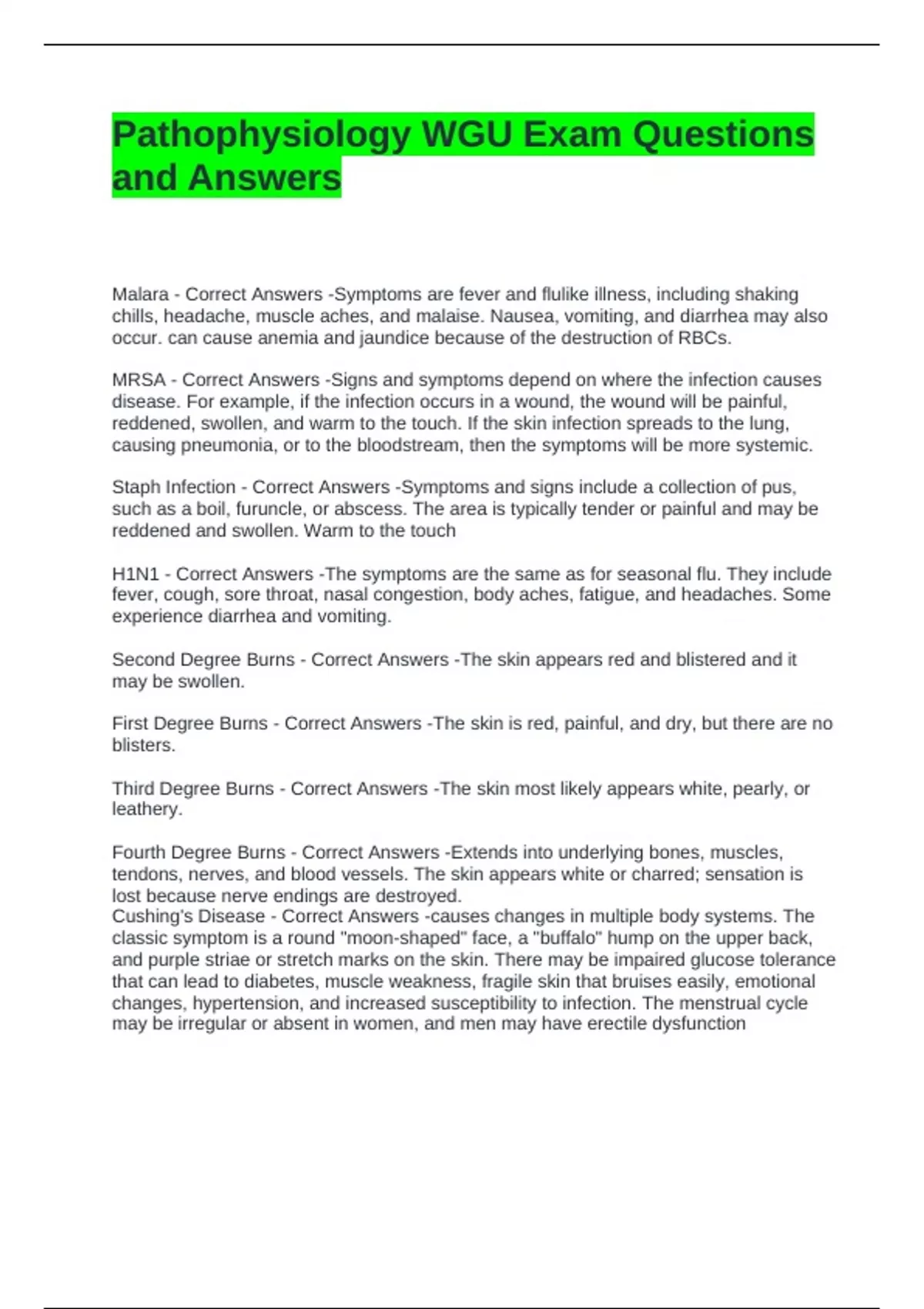 Pathophysiology WGU Exam Questions and Answers - WGU D236 Patho - Stuvia US