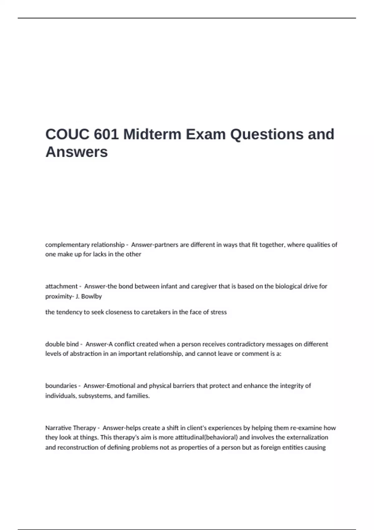 COUC 601 Midterm Exam Questions and Answers - Couc - Stuvia US