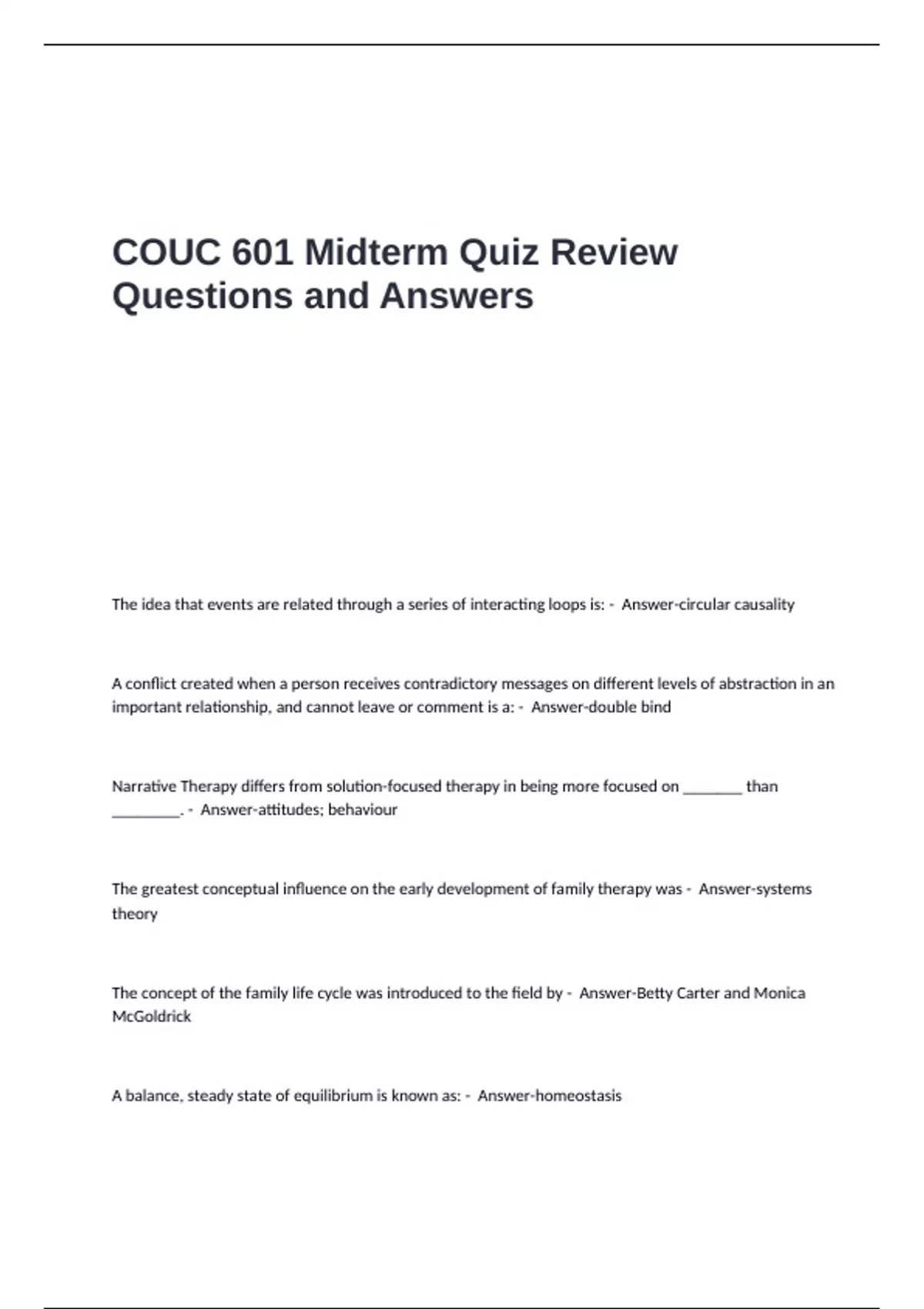 COUC 601 Midterm Quiz Review Questions and Answers - Couc - Stuvia US