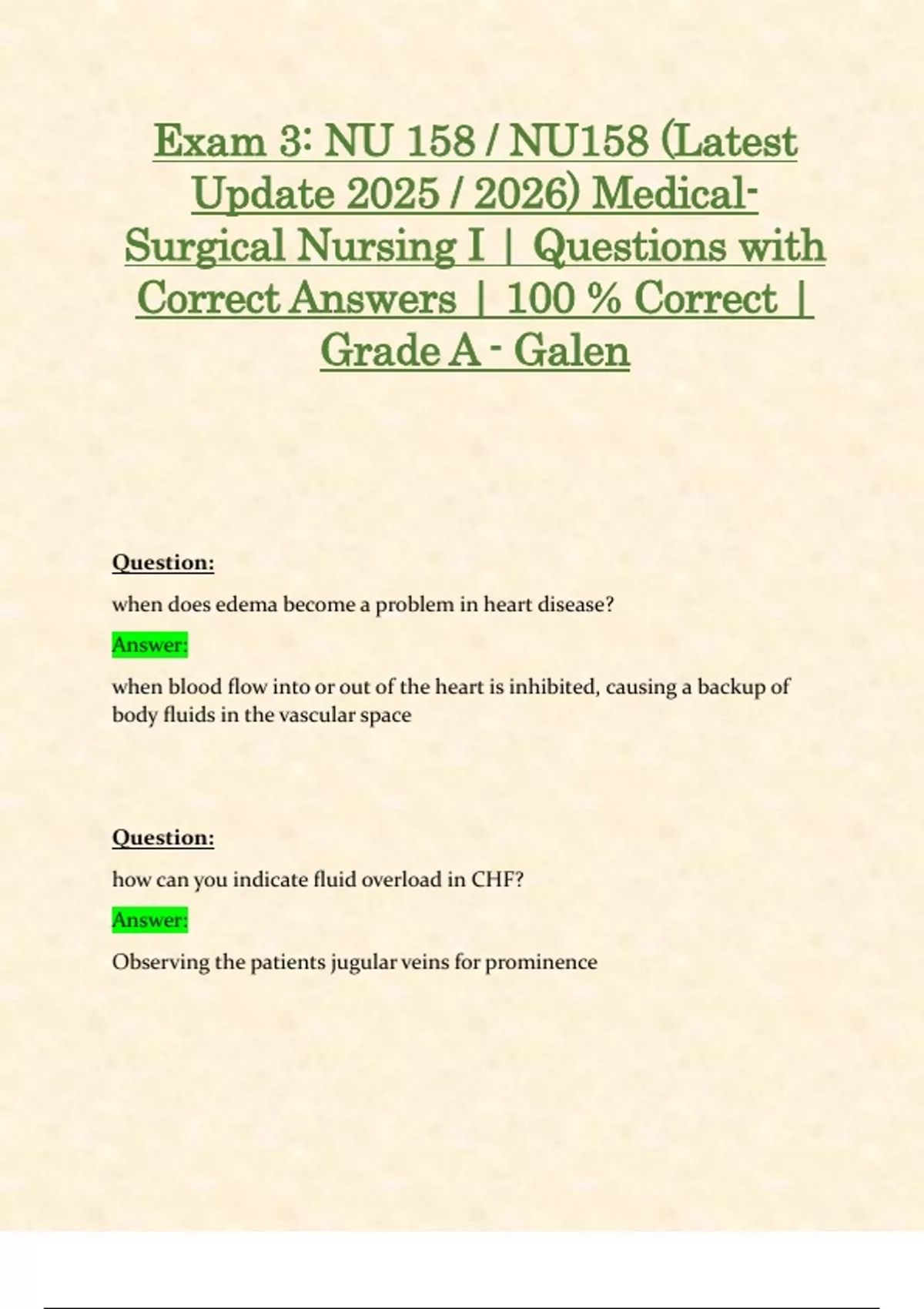 Exam 3: NU 158 / NU158 (Latest Update 2025 / 2026) Medical-Surgical ...