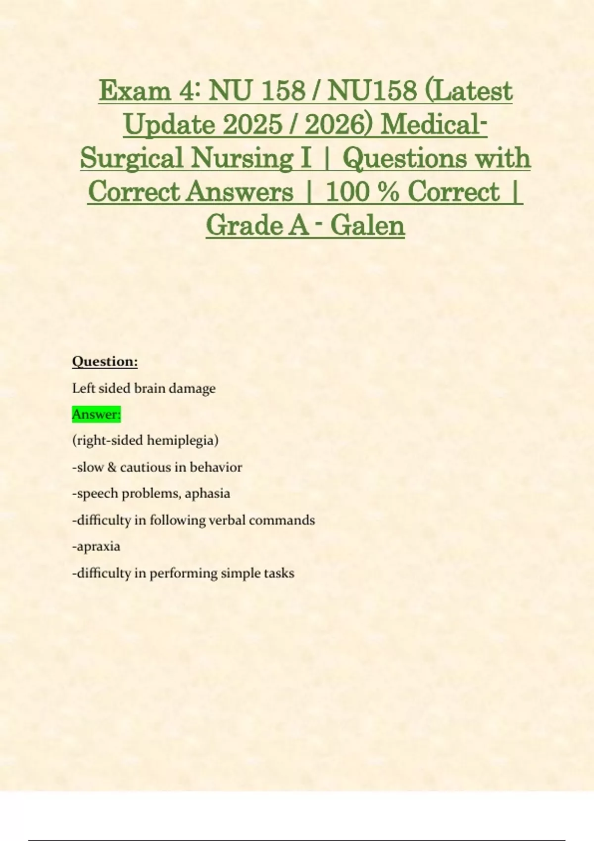 Exam 4: NU 158 / NU158 (Latest Update 2025 / 2026) Medical-Surgical ...