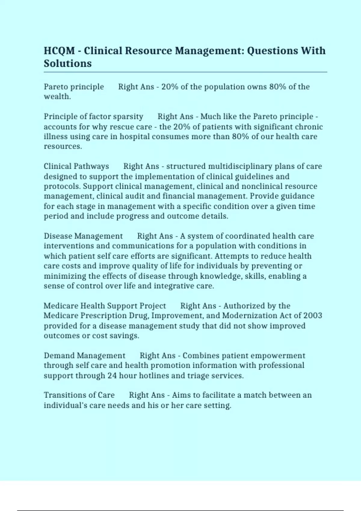 HCQM - Clinical Resource Management: Questions With Solutions - ABQAURP ...