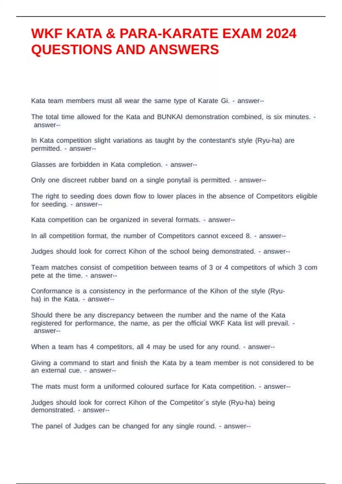 WKF KATA & PARA-KARATE EXAM 2024 QUESTIONS AND ANSWERS - LATES WKF ...