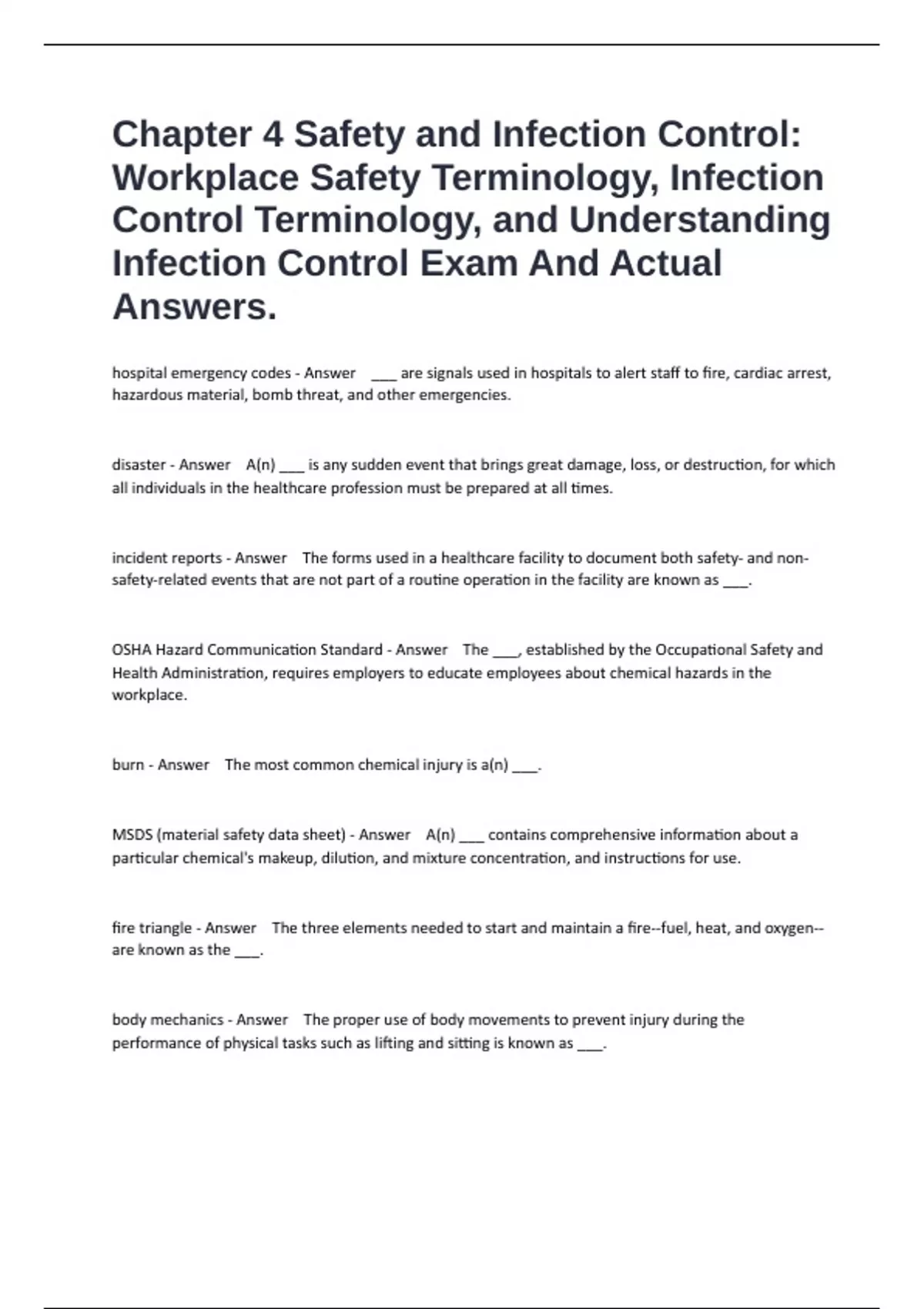 Safety and Infection Control Exams Package Deal Bundle Updated ...