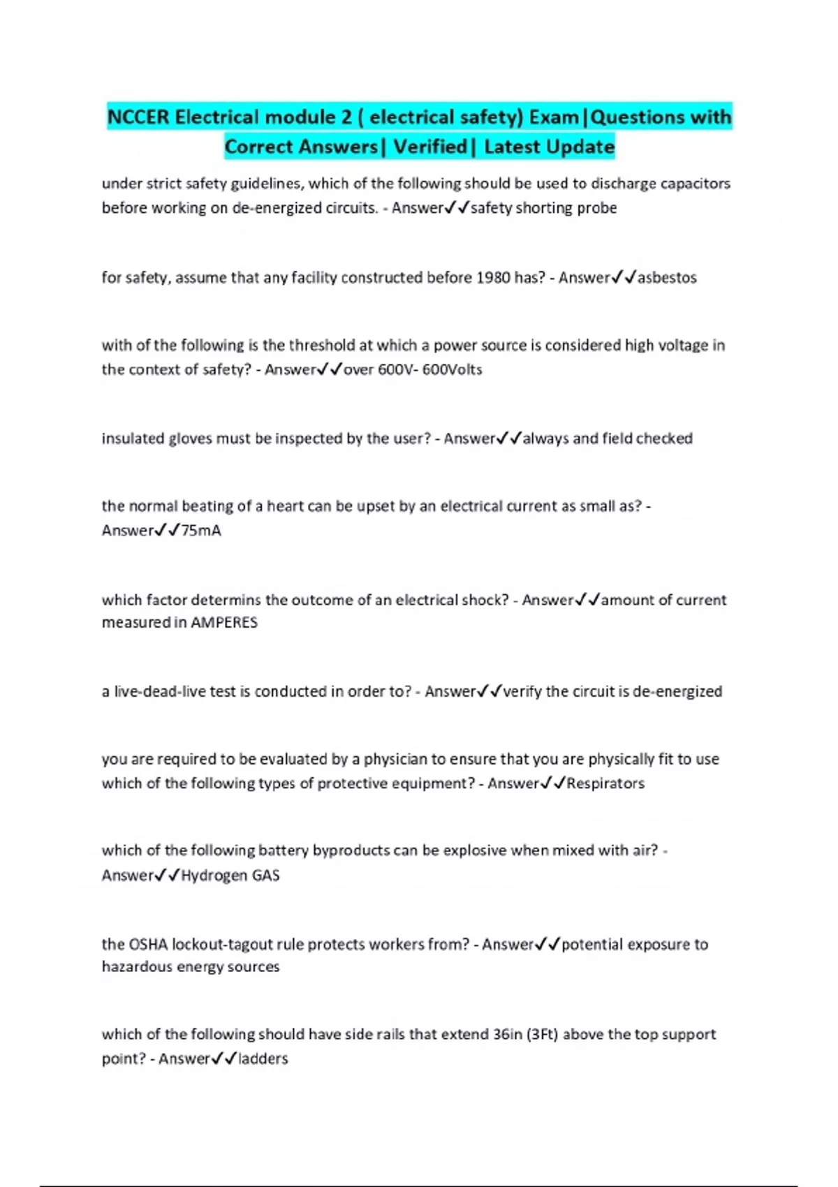 NCCER Electrical 2 module 1 Exam|Questions with Correct Answers ...