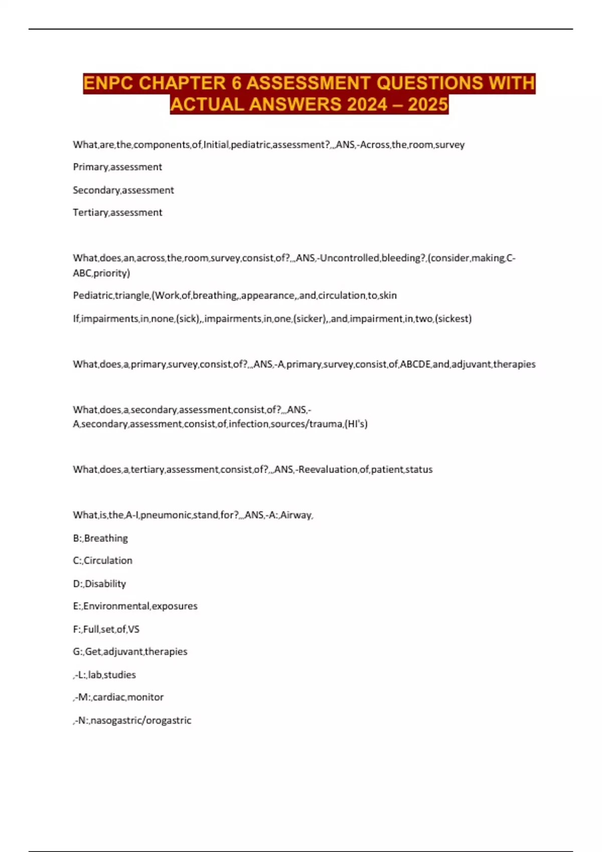 ENPC CHAPTER 6 ASSESSMENT QUESTIONS WITH ACTUAL ANSWERS 2024 – 2025 ...