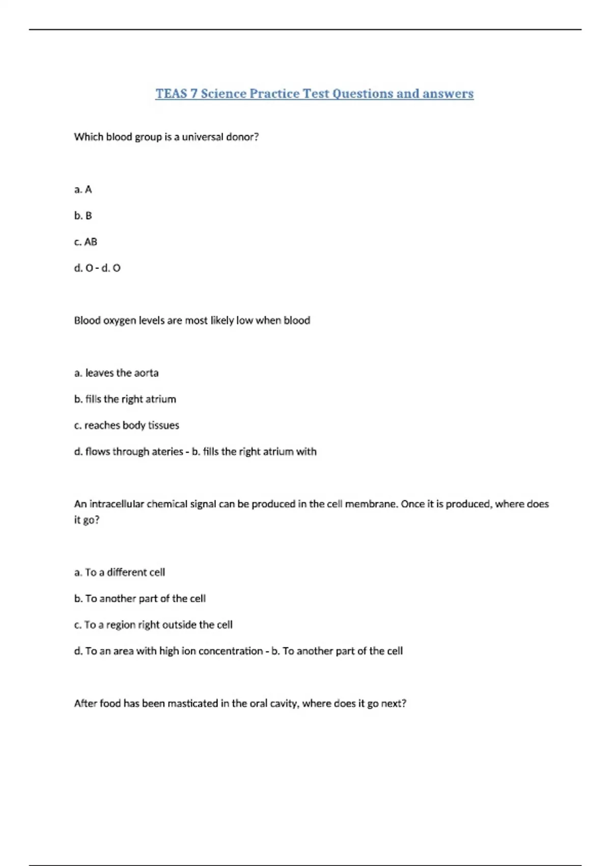 TEAS 7 Science Practice Test (Latest Update 2024 / 2025) Questions and ...