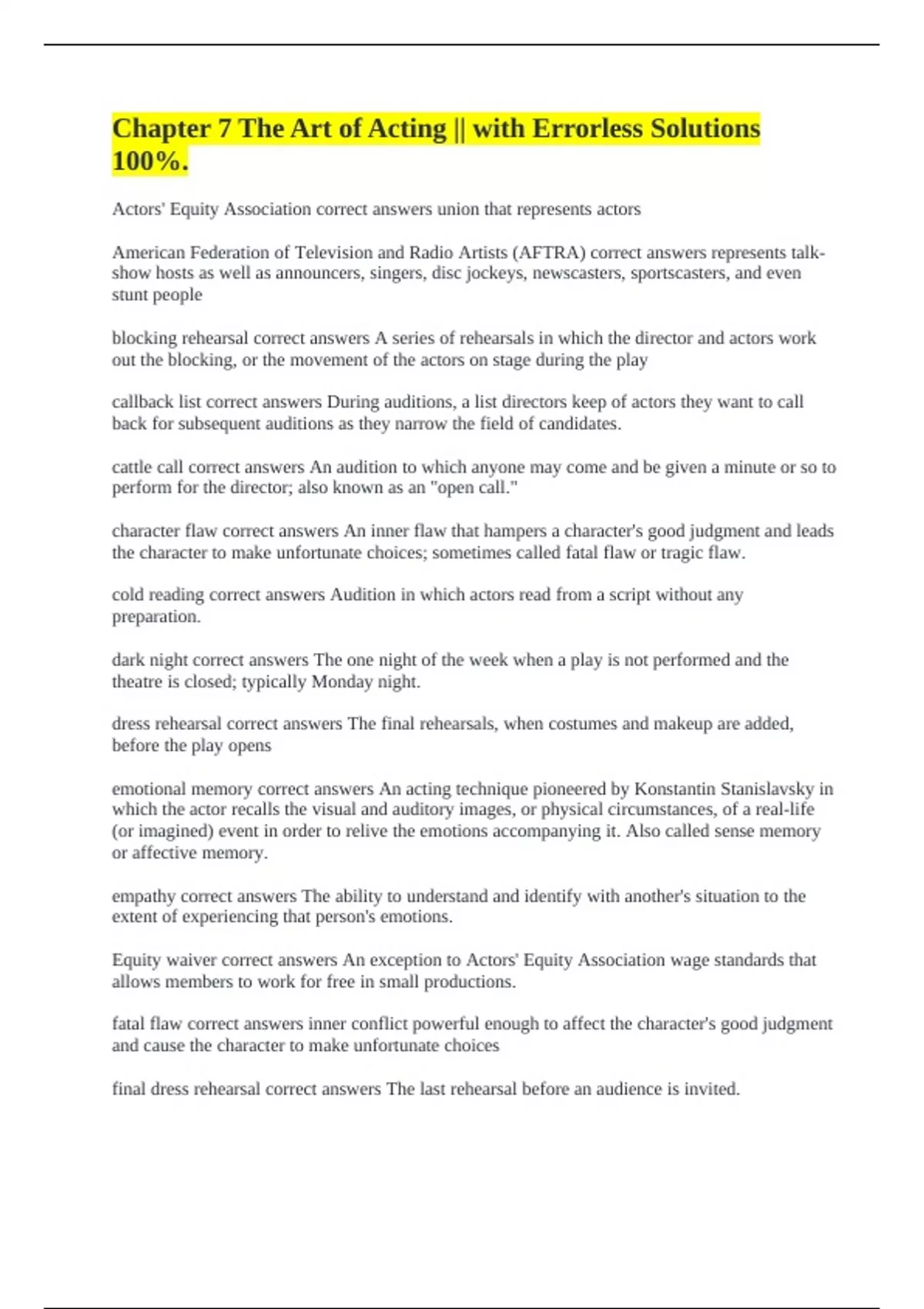 Chapter 7 The Art of Acting || with Errorless Solutions 100%. - Chapter ...