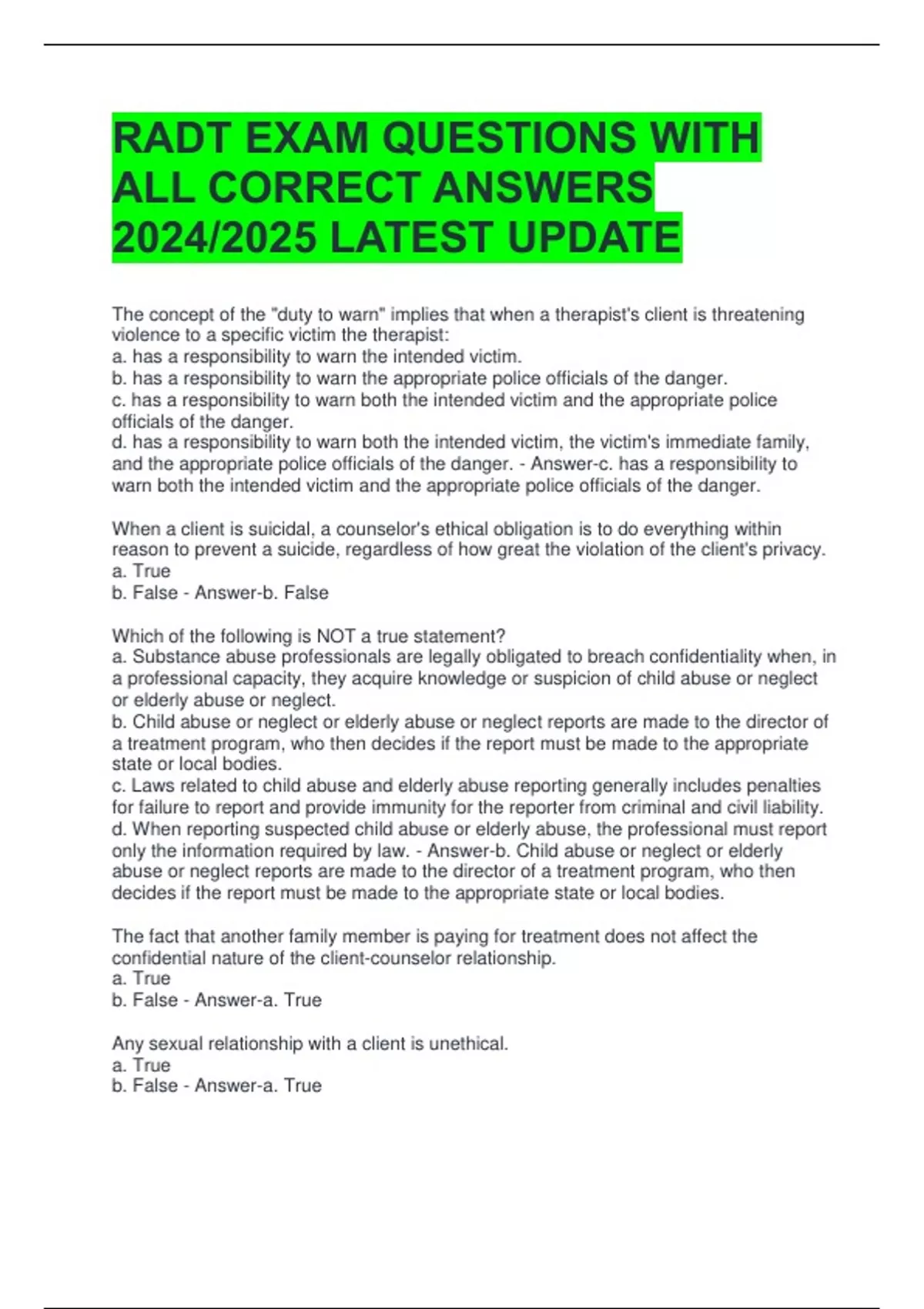 RADT EXAM QUESTIONS WITH ALL CORRECT ANSWERS 2024/2025 LATEST UPDATE ...