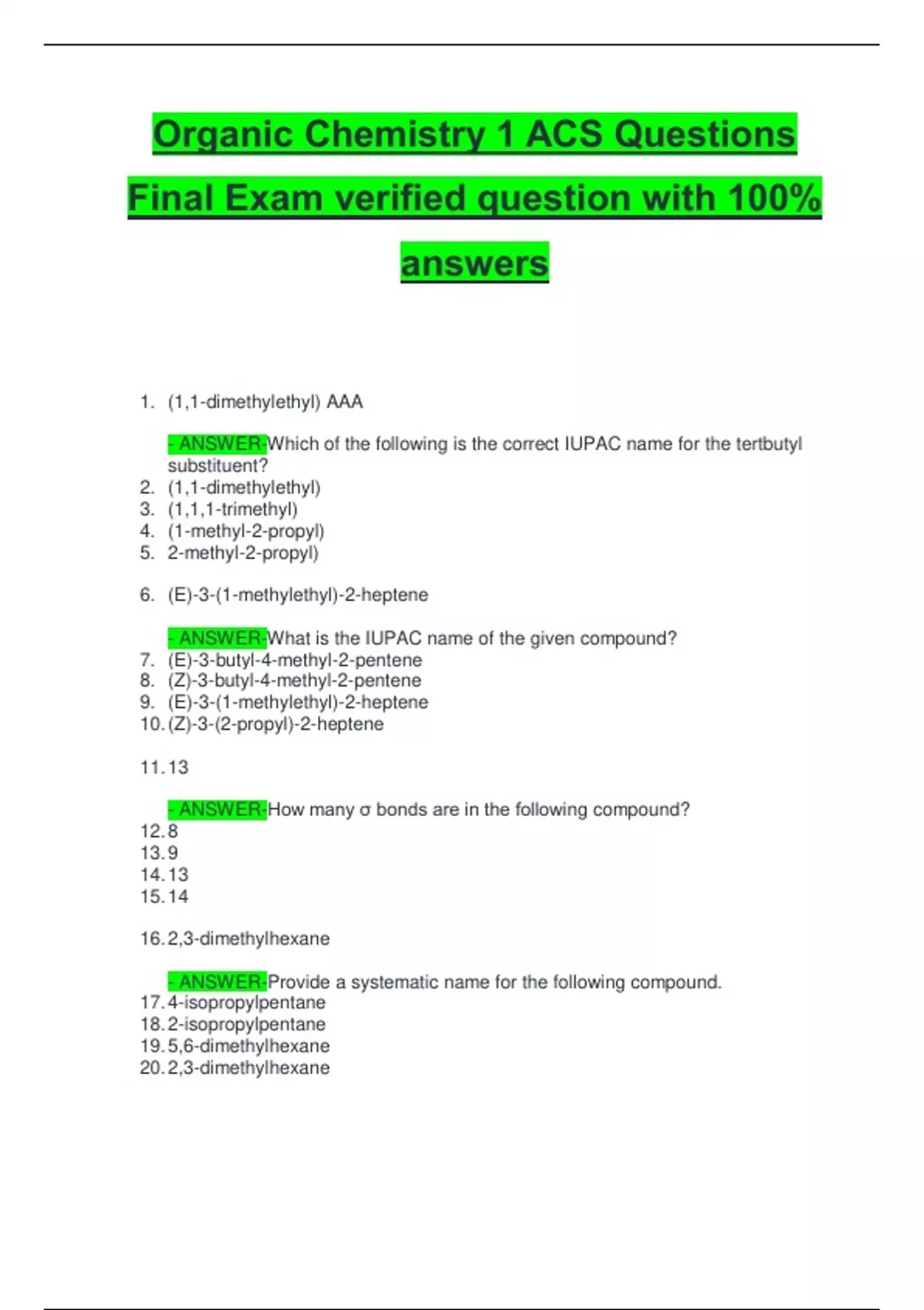 ACS Organic Chemistry - EXAM PREPARATIONs COMPILATION BUNDLE - Organic ...