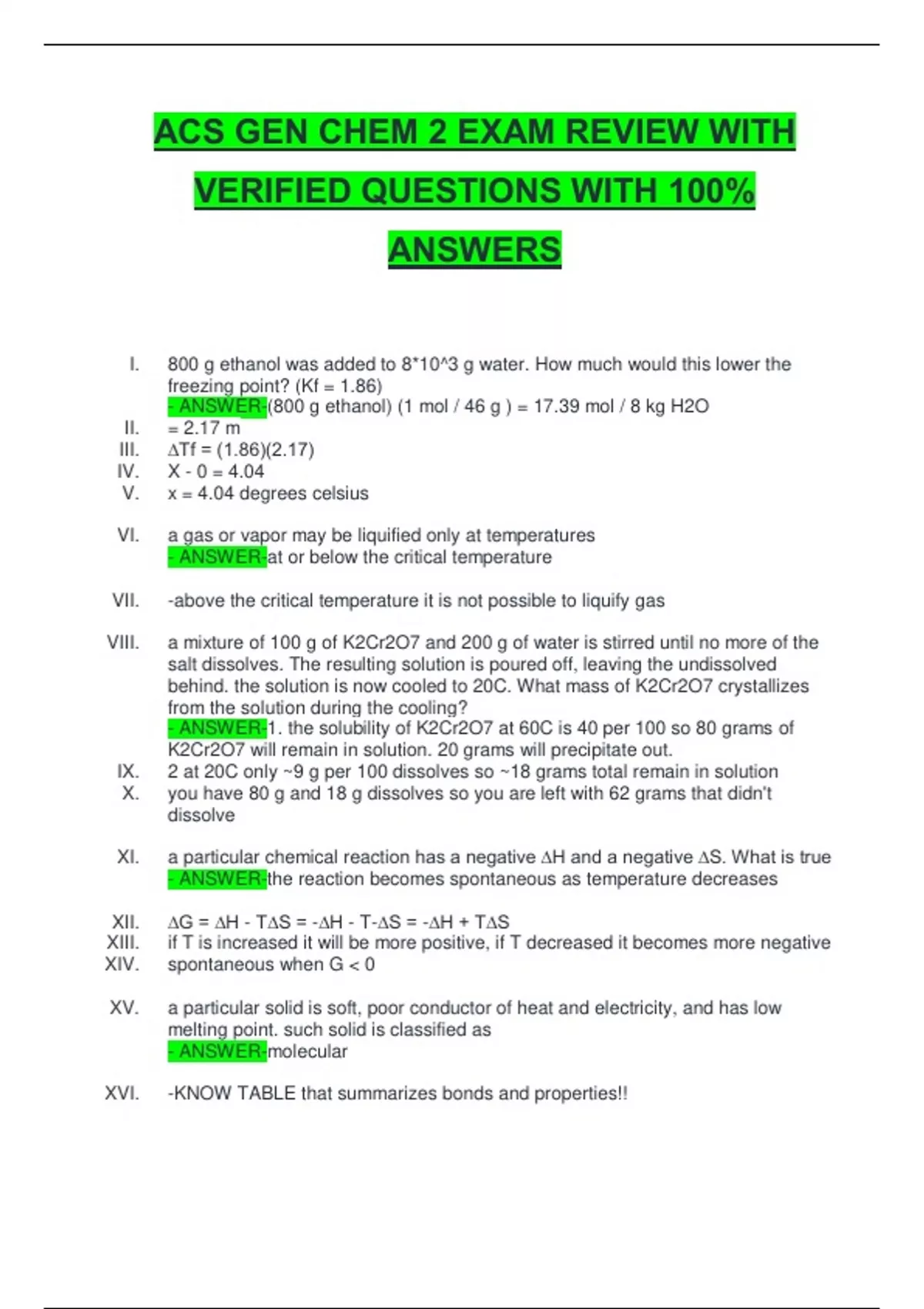 ACS CHEMISTRY GENERAL EXAM 2024 ACTUAL EXAM 2 VERSIONS (VERSION A AND B ...