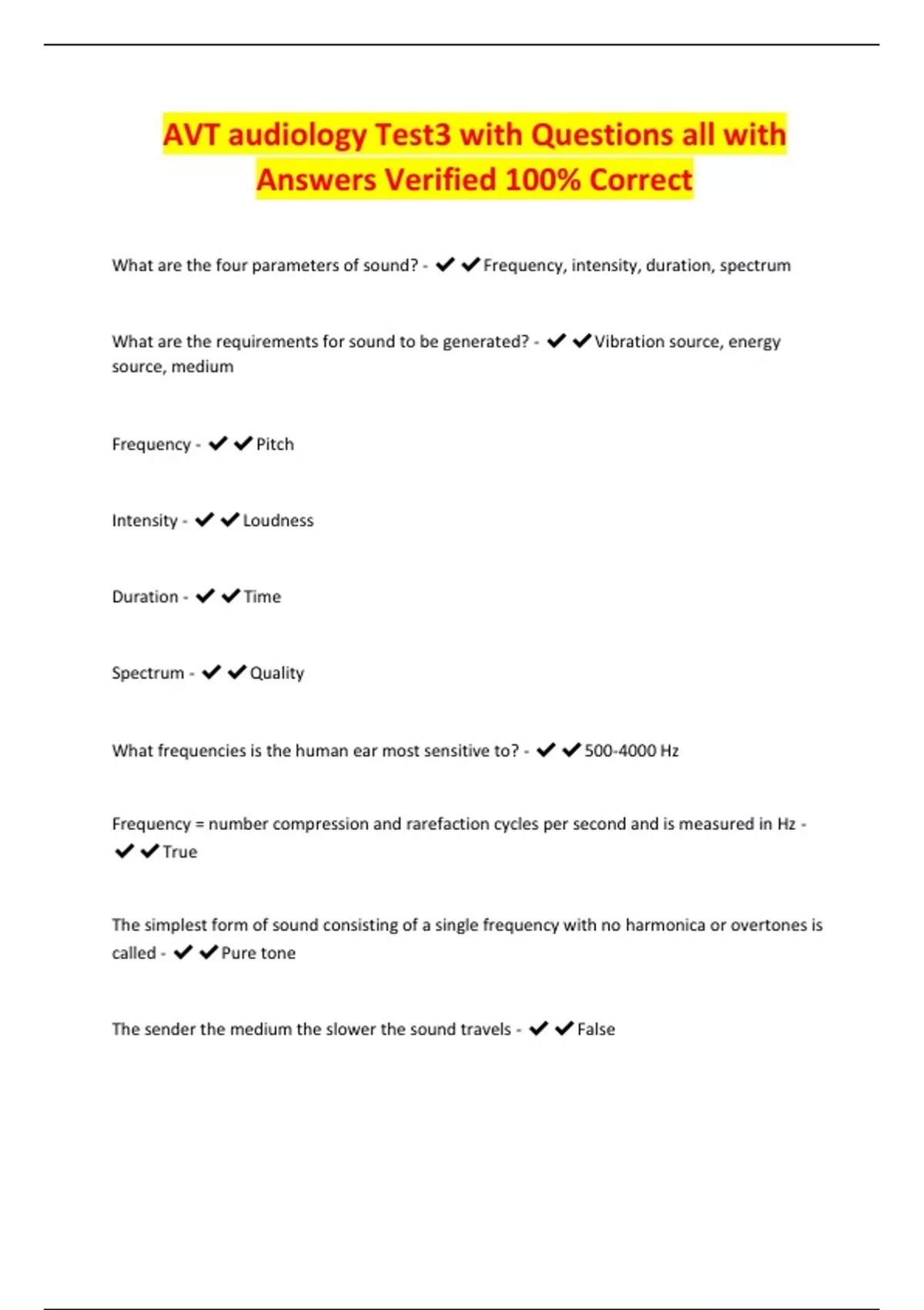 AVT audiology Test3 with Questions all with Answers Verified 100% ...