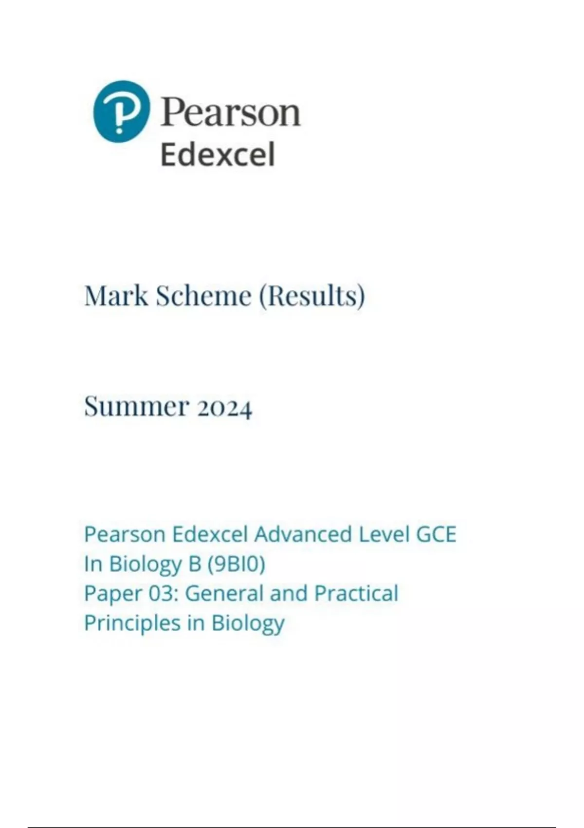 Pearson Edexcel Advanced Level GCE In Biology B (9BI0) Paper 03 ...