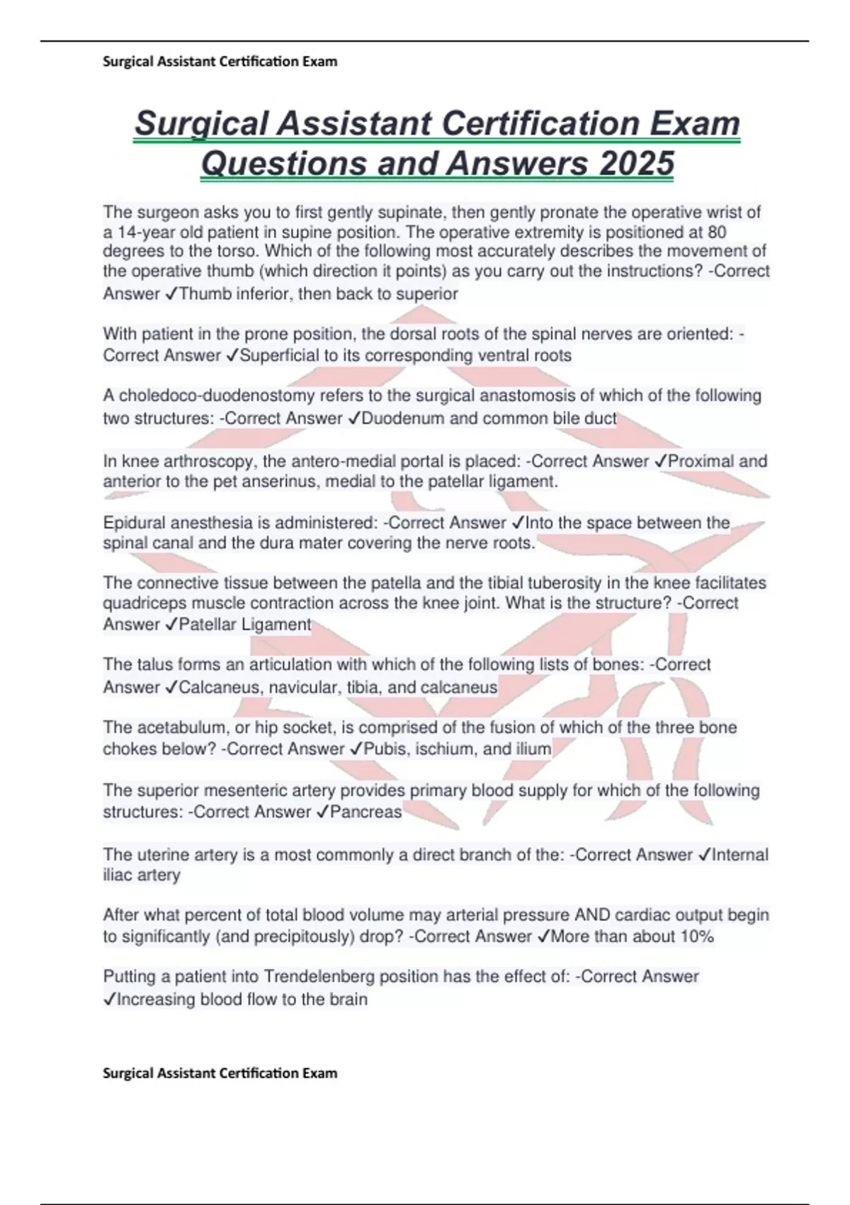 Surgical Assistant Certification Exam Questions and Answers 2025 ...