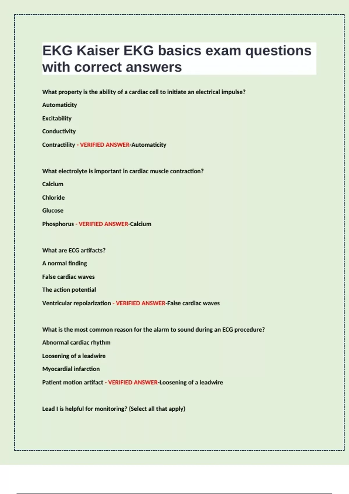 EKG Kaiser EKG basics exam questions with correct answers - Kaiser ekg ...