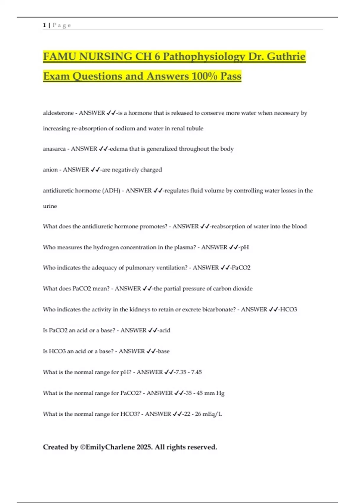 FAMU NURSING CH 6 Pathophysiology Dr. Guthrie Exam Questions and ...