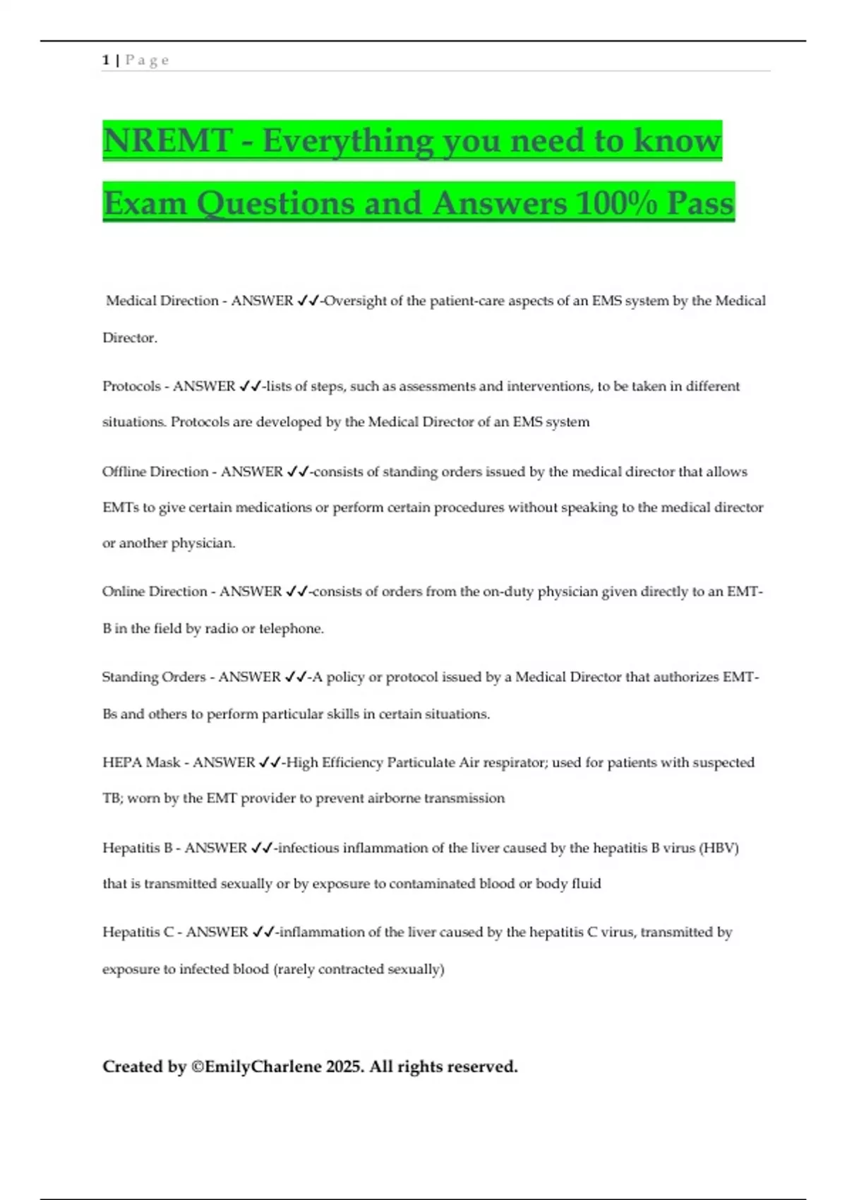 NREMT - Everything you need to know Exam Questions and Answers 100% ...