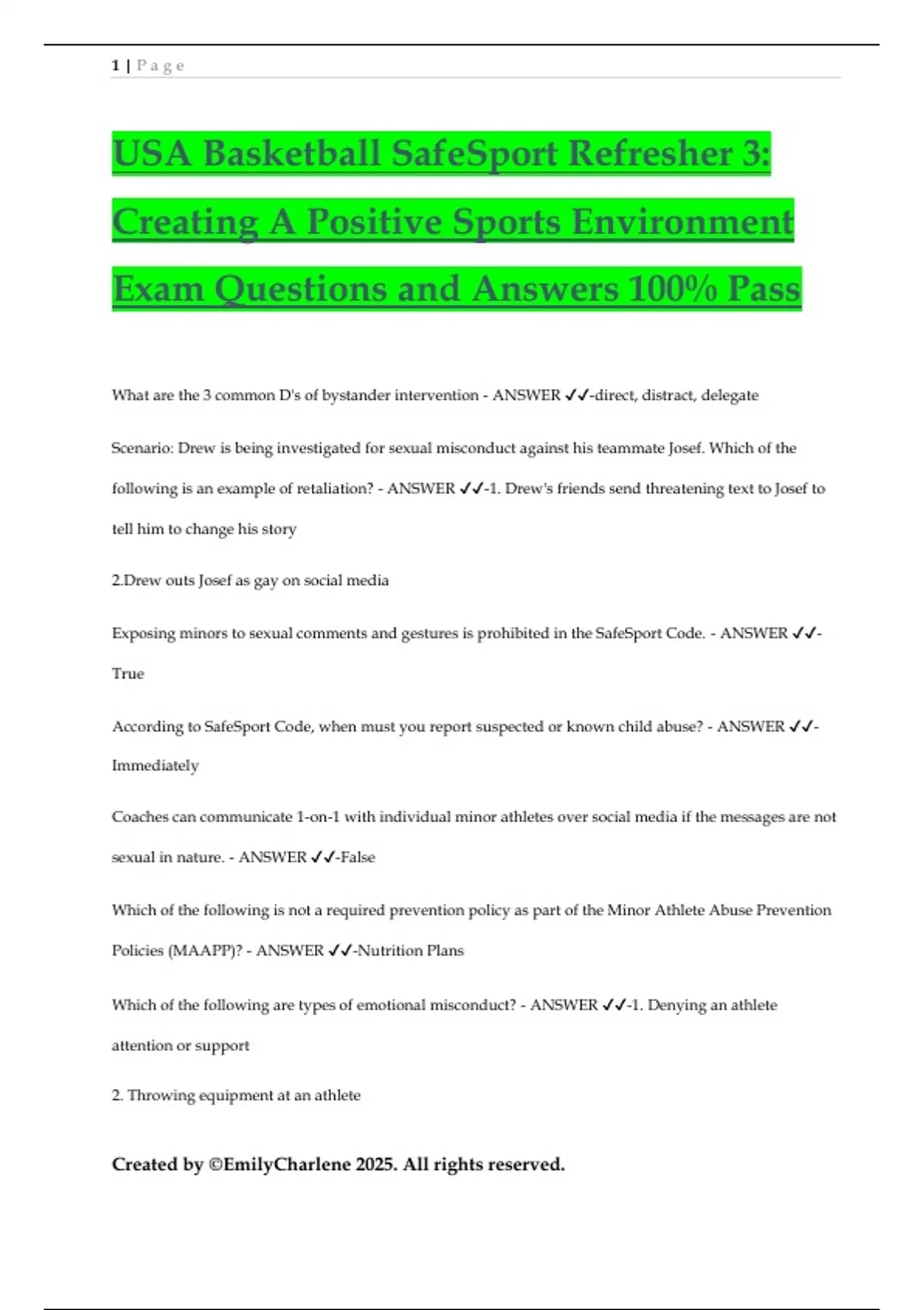 USA Basketball SafeSport Refresher 3: Creating A Positive Sports ...