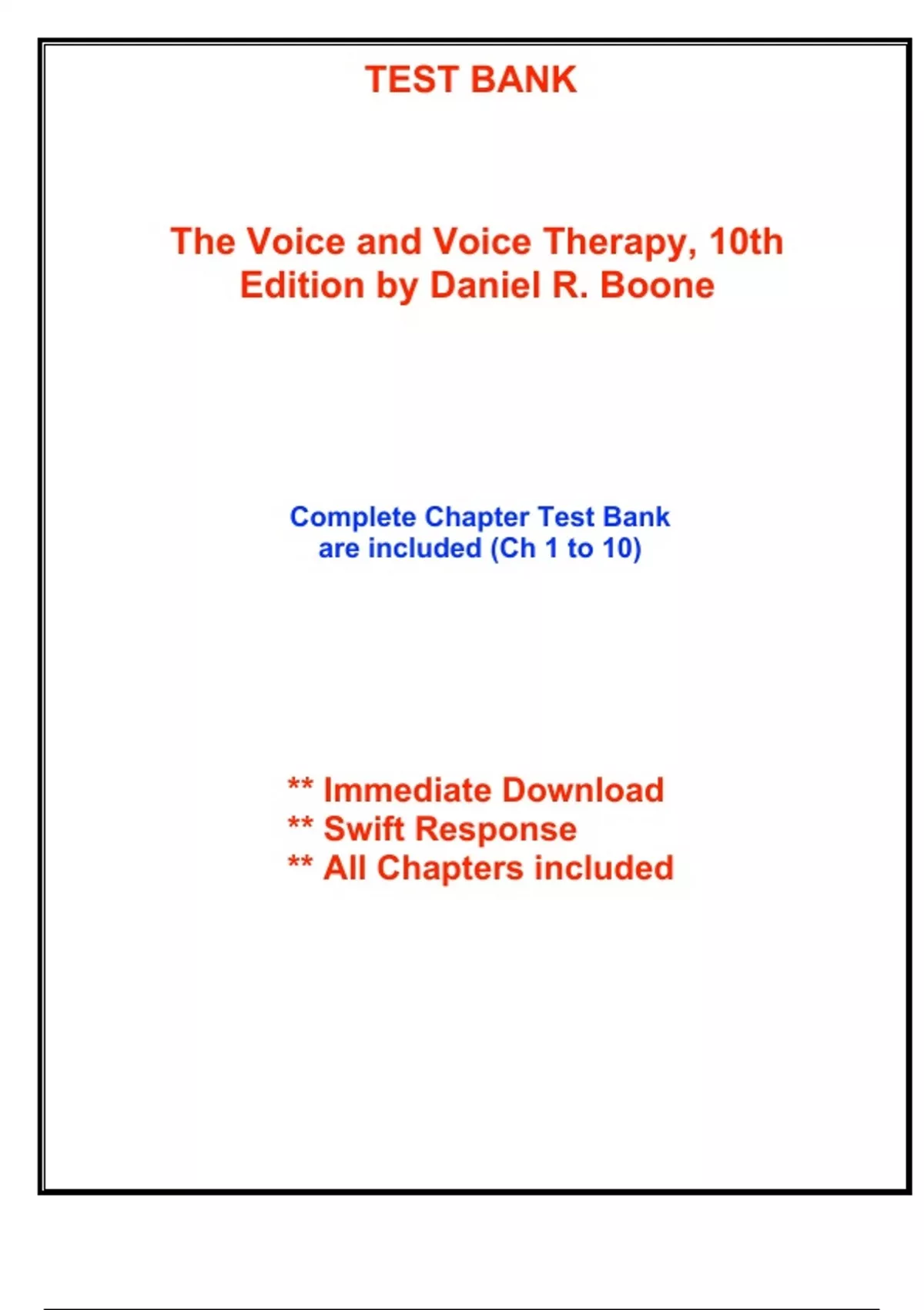 Test Bank for The Voice and Voice Therapy, 10th Edition by Boone (All ...
