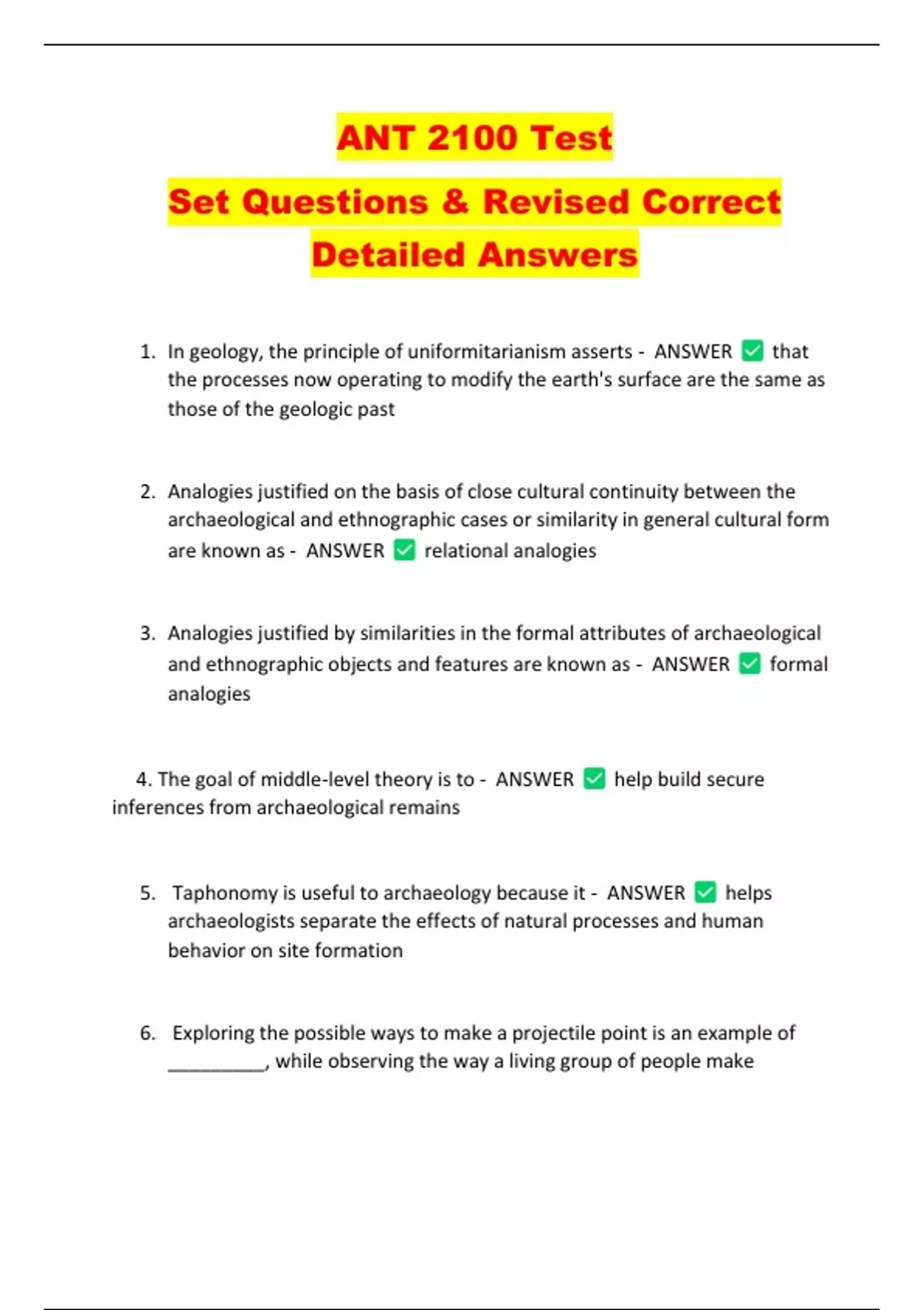 ANT 2100 Test Set Questions & Revised Correct Detailed Answers - ANT ...