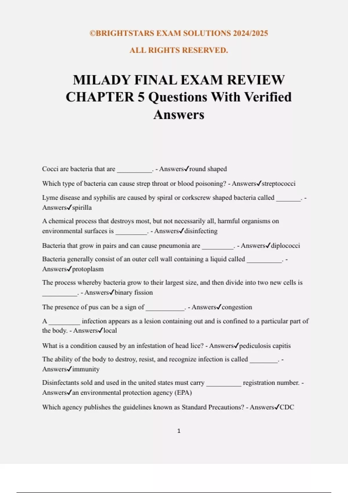 MILADY FINAL EXAM REVIEW CHAPTER 5 Questions With Verified Answers ...