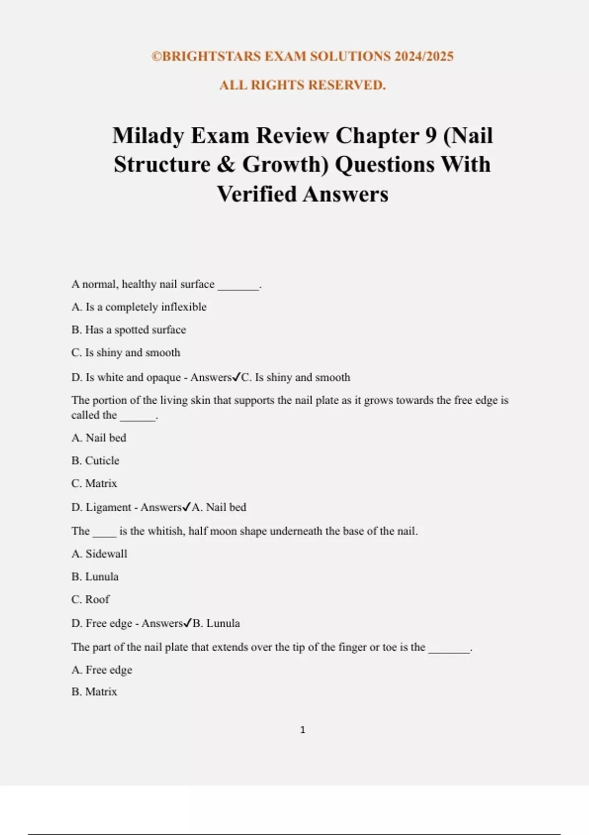 Milady Exam Review Chapter 9 (Nail Structure & Growth) Questions With ...