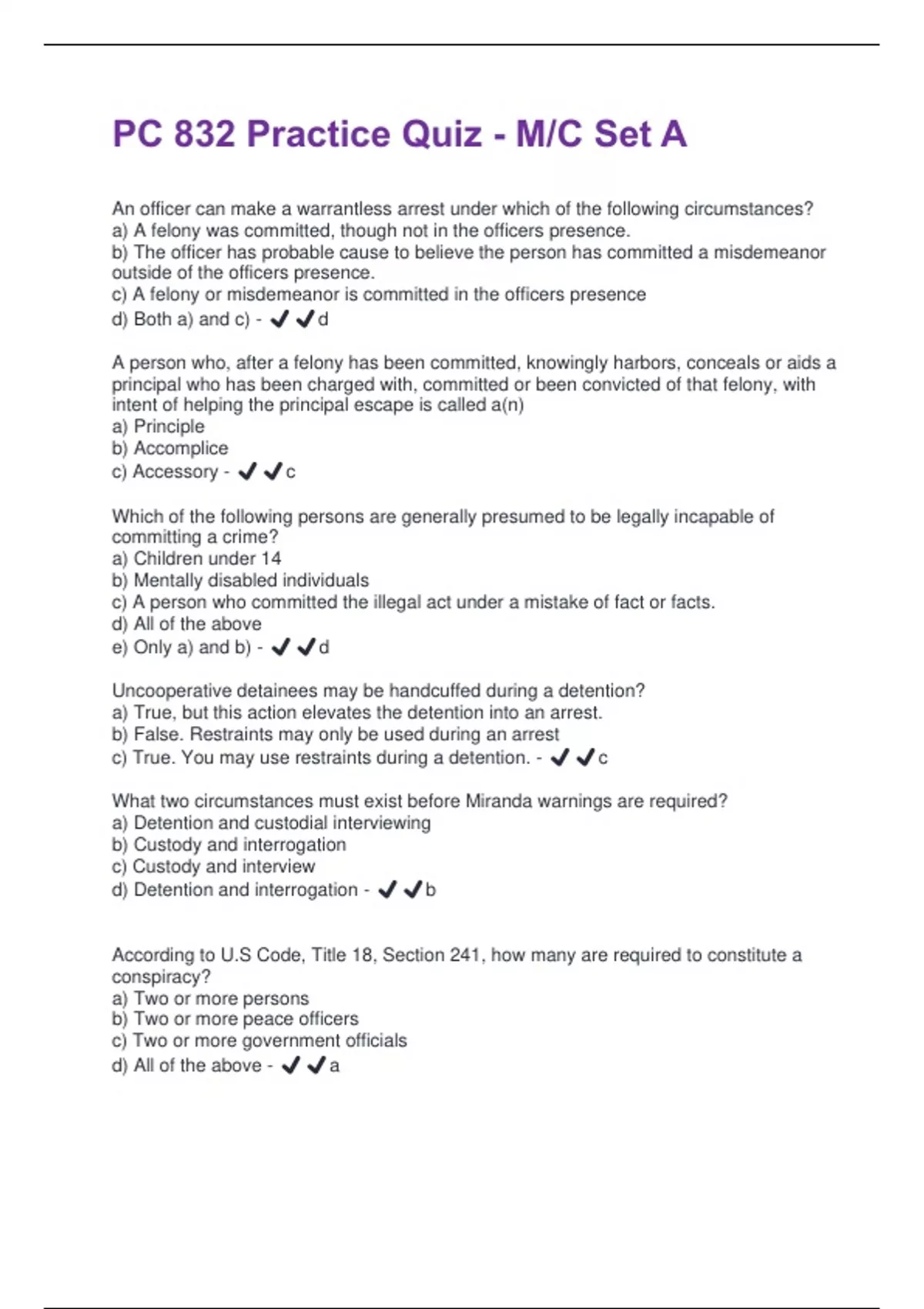 PC 832 Practice Quiz - M/C Set A Questions With 100% Correct - PC 832 - Stuvia US