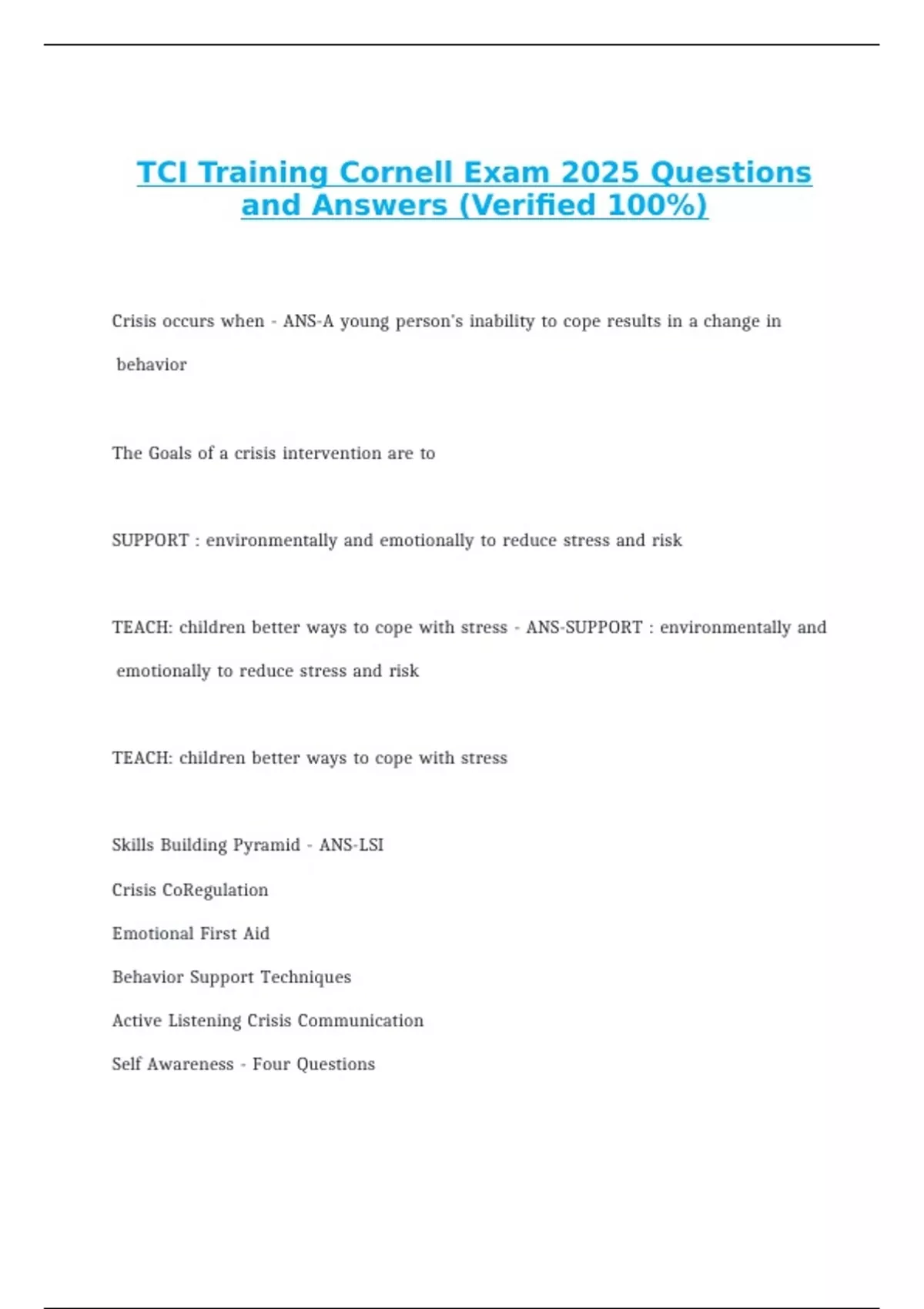 TCI Training Cornell Exam 2025 Questions and Answers (Verified 100% ...