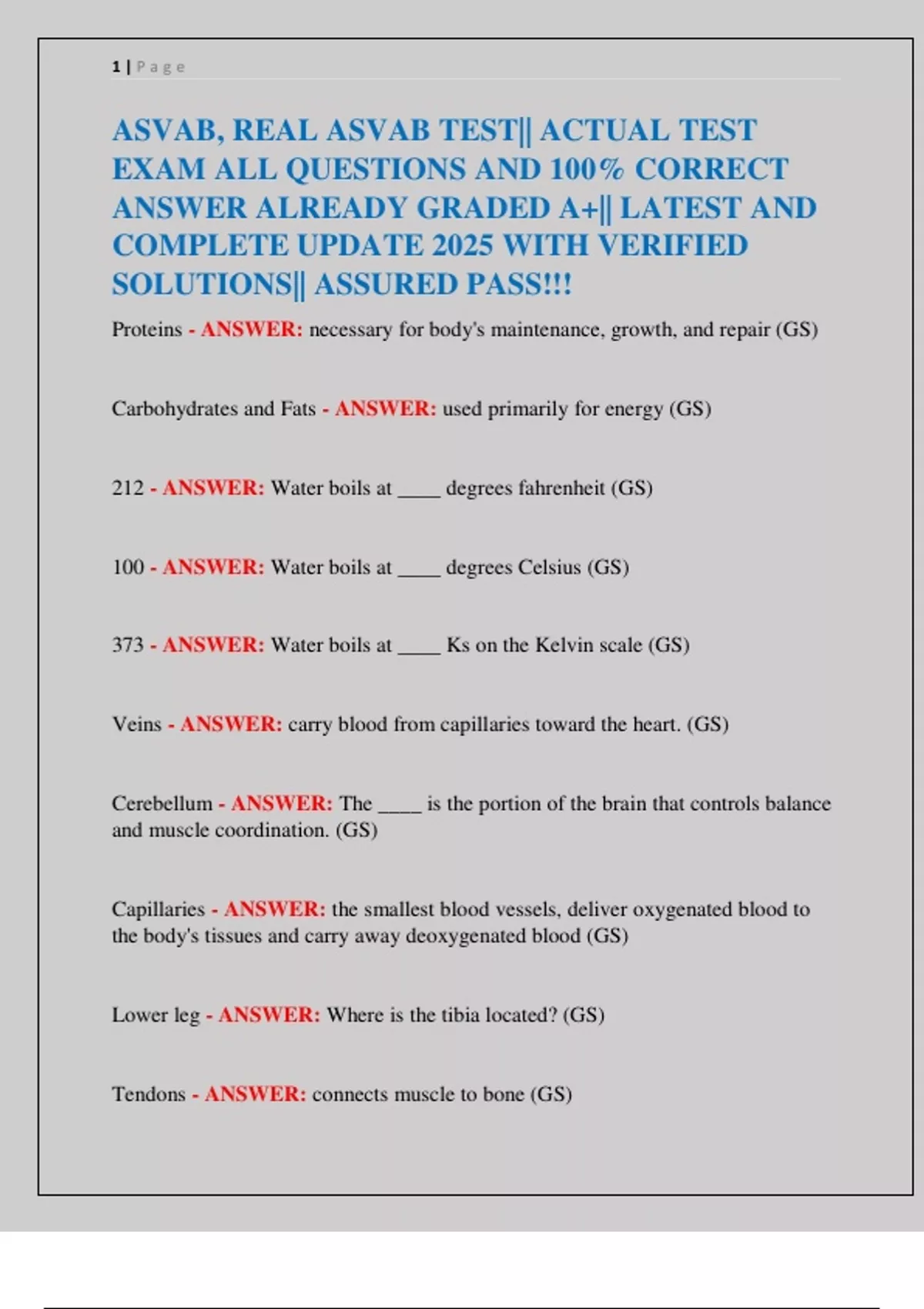 ASVAB, REAL ASVAB TEST|| ACTUAL TEST EXAM ALL QUESTIONS AND 100% ...