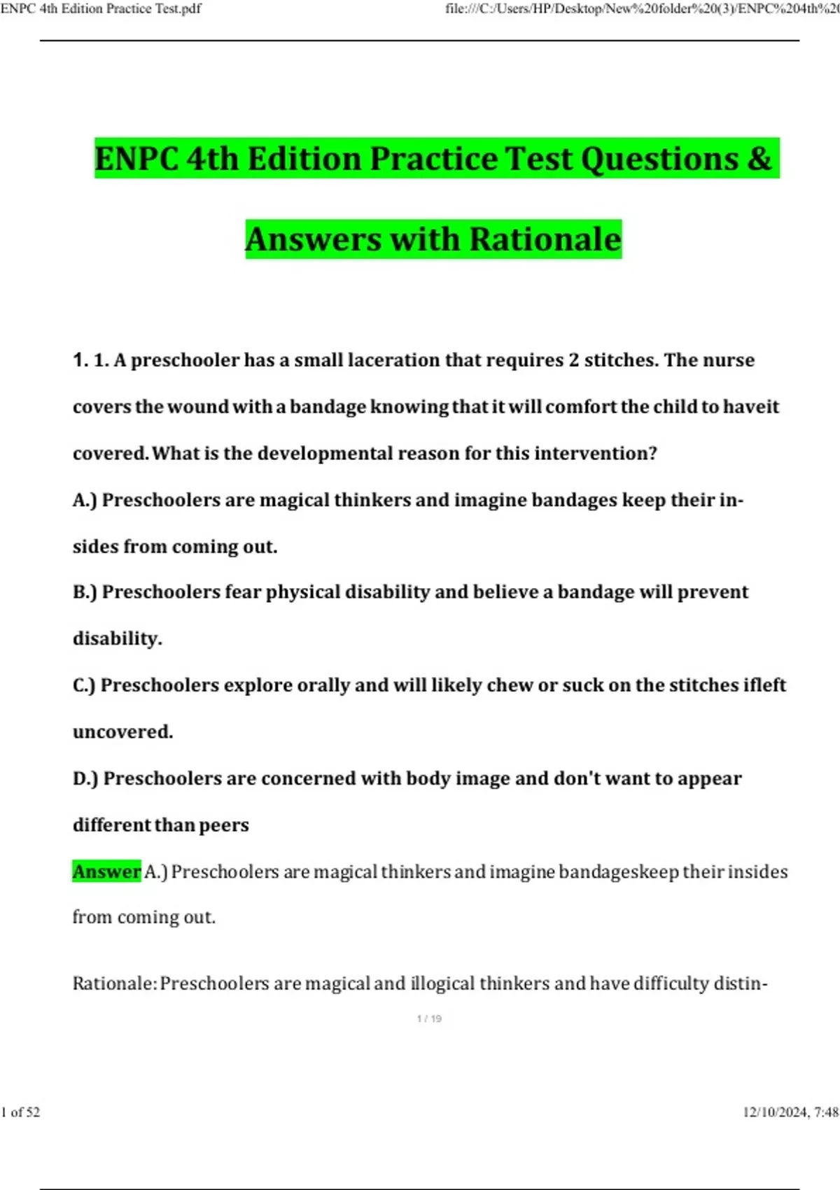 ENPC 4th Edition Practice Test 2025 Questions and Answers 2025 / 2026 ...