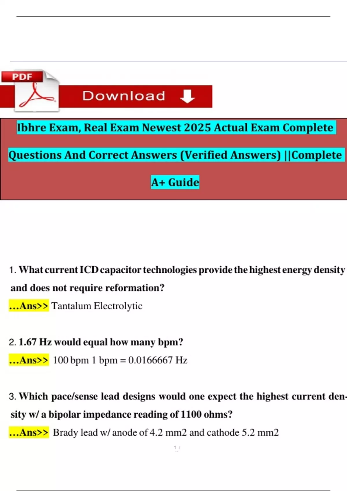 Ibhre Exam, Real Exam Newest 2025 Actual Exam Complete Questions And Correct Answers (Verified ...